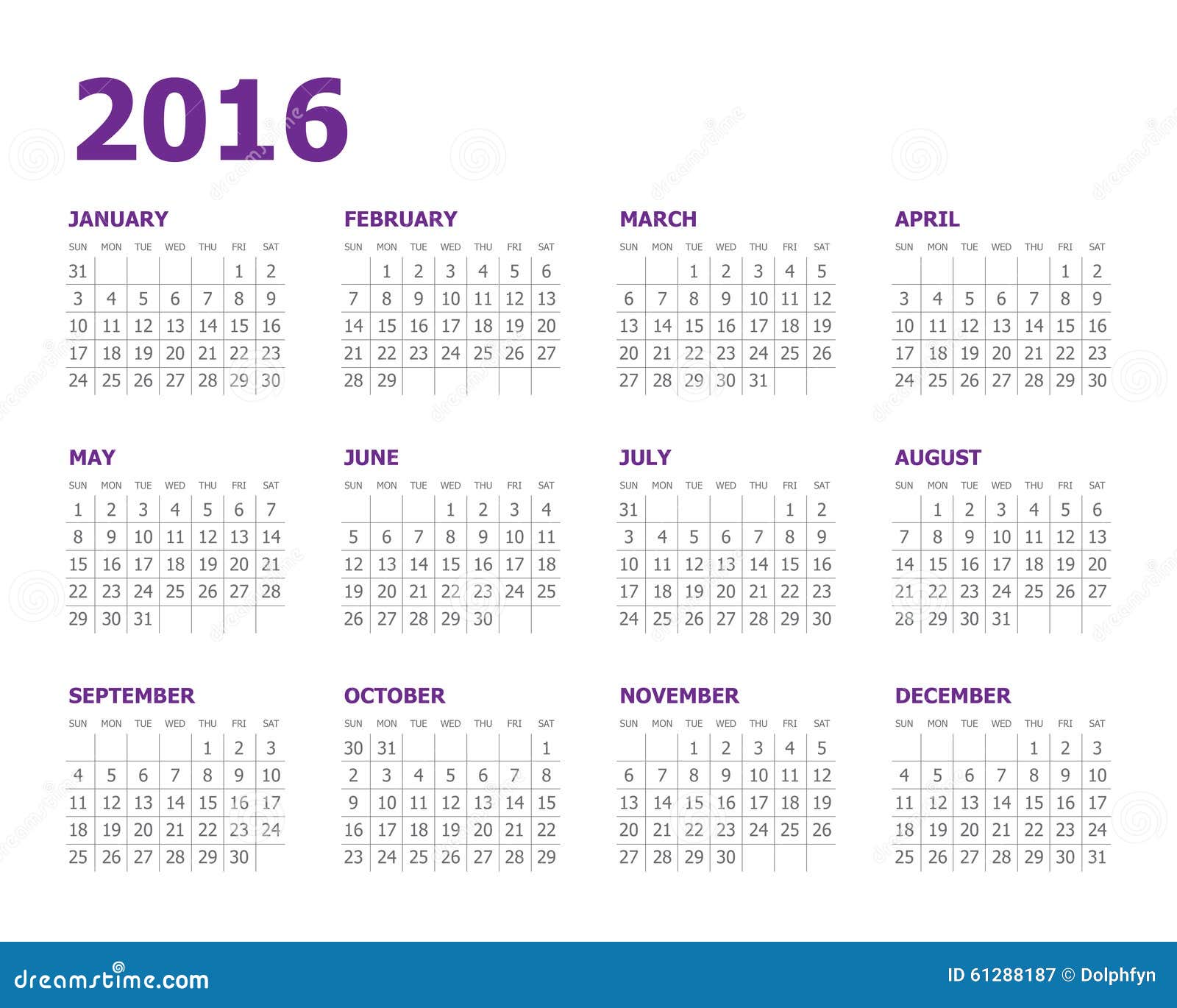 2016 Year Calendar stock vector. Illustration of simple - 61288187