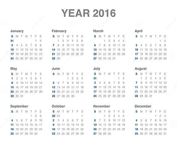 2016 Year Calendar stock vector. Illustration of date - 61288488