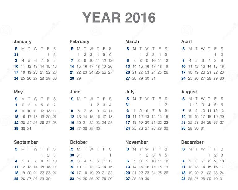 2016 Year Calendar stock vector. Illustration of date - 61288488