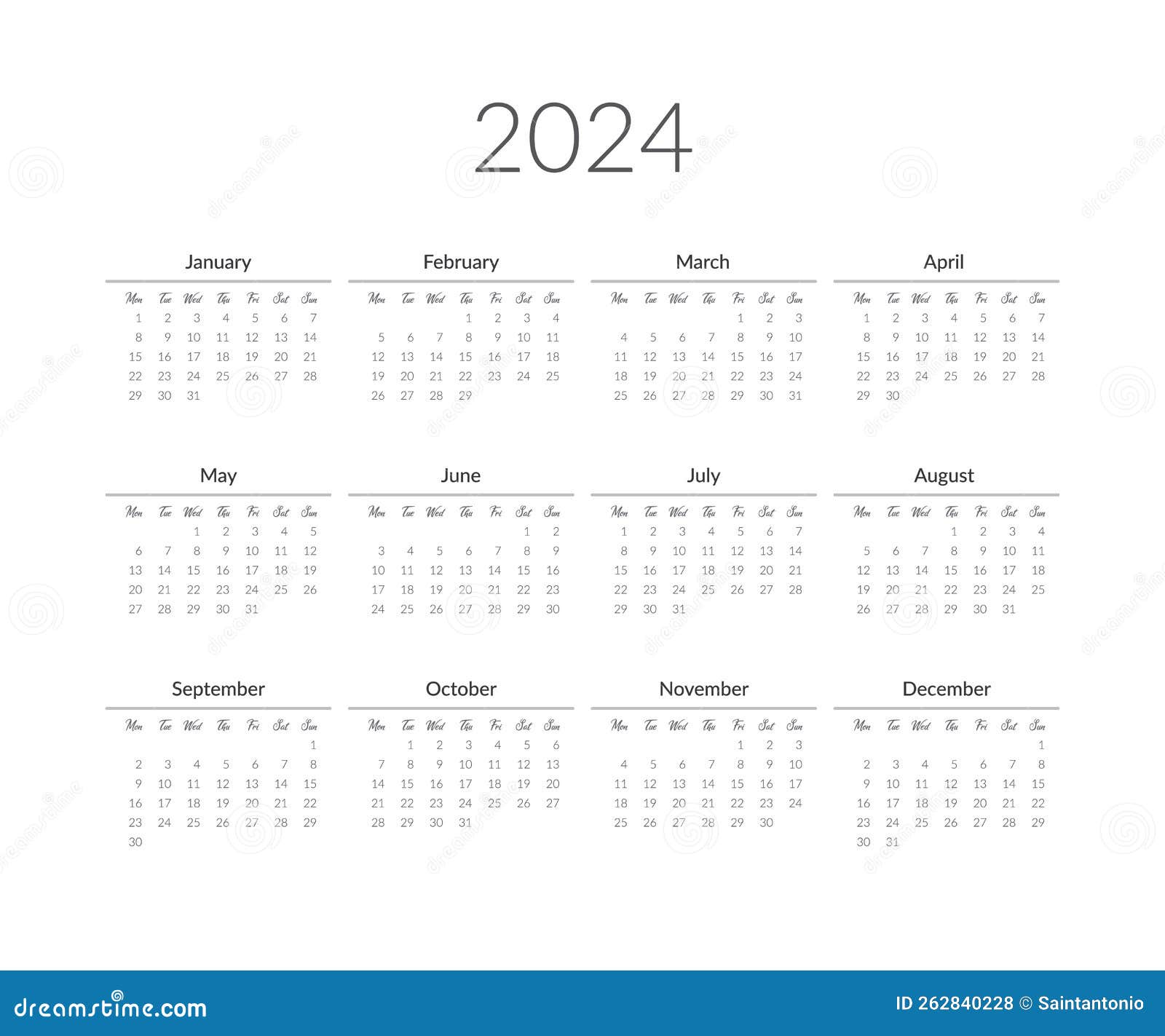 2024 Year Calendar Template. Vector Illustration Stock Vector ...