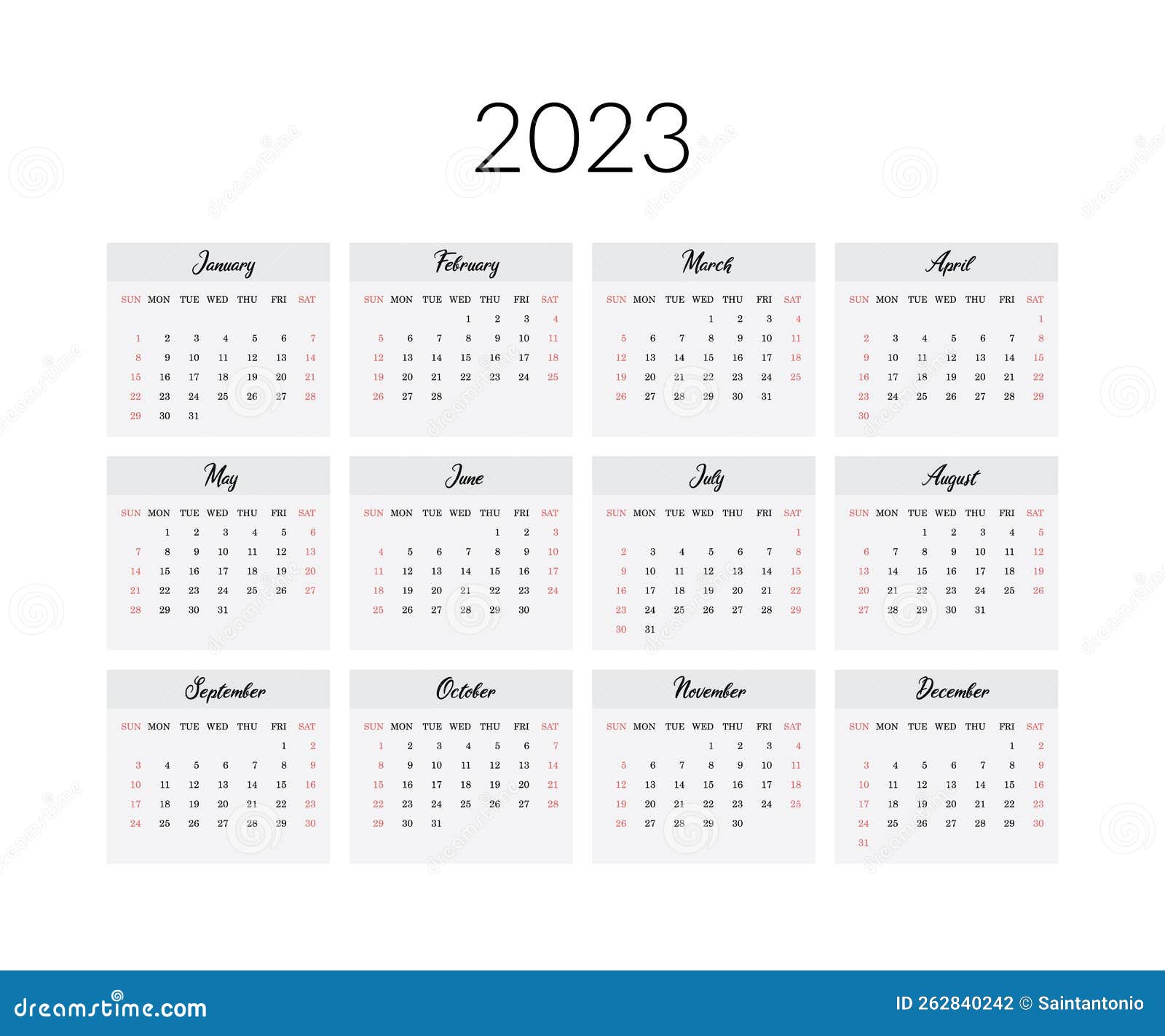 2023 Year Calendar Template. Vector Illustration Stock Vector ...