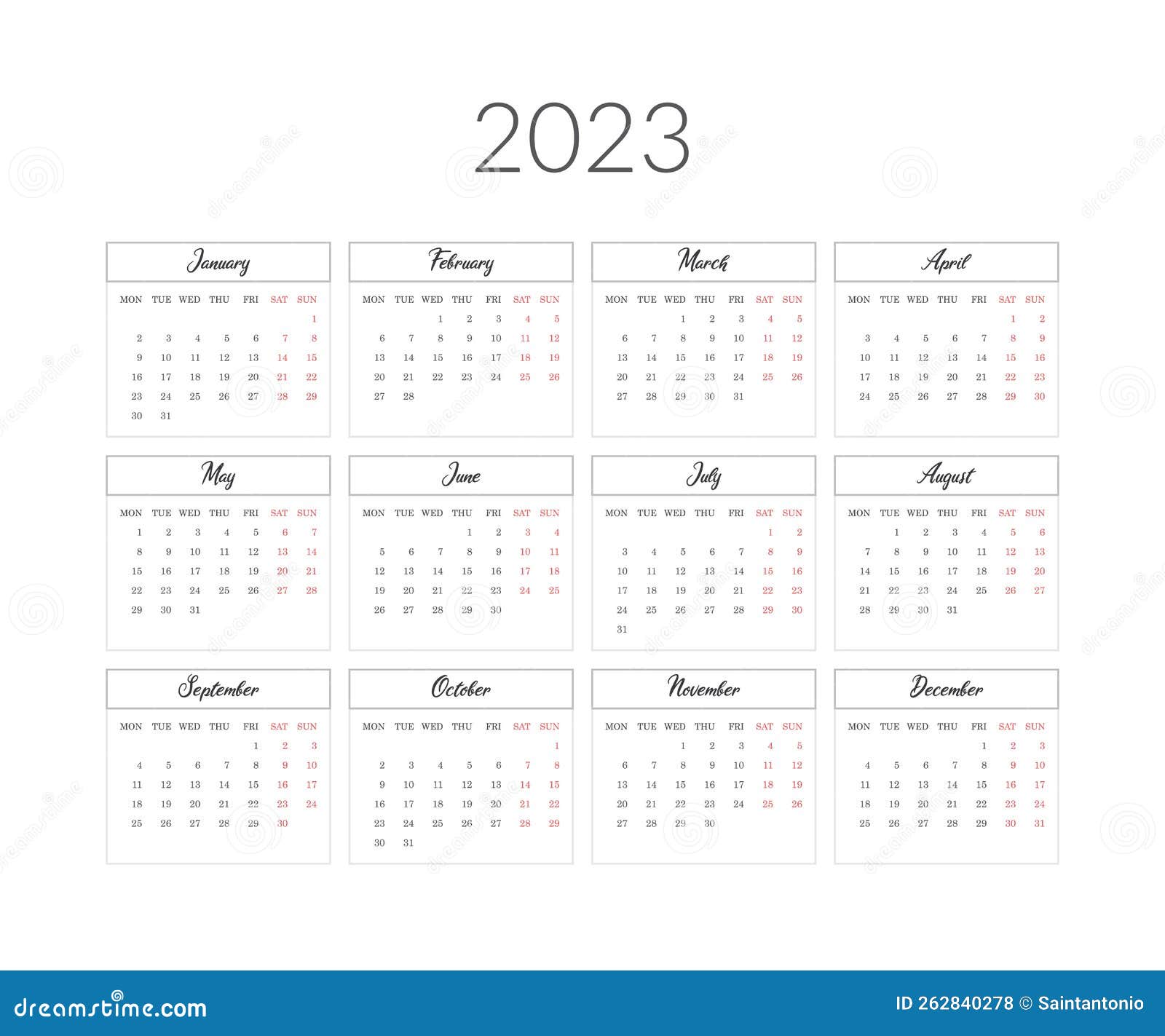 2023 Year Calendar Template. Vector Illustration Stock Vector ...