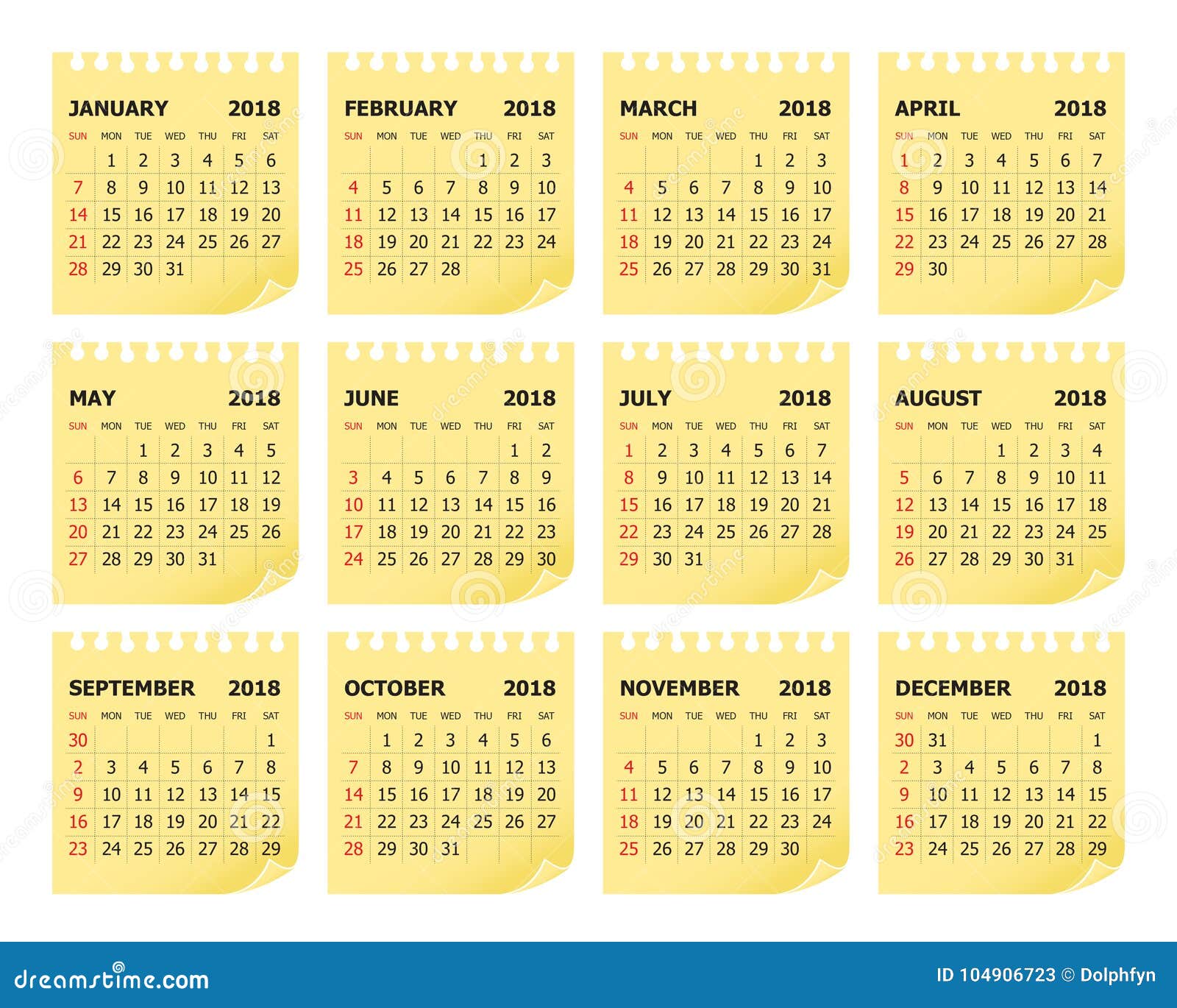 Year 2018 Calendar Vector Design Template Stock Vector - Illustration ...