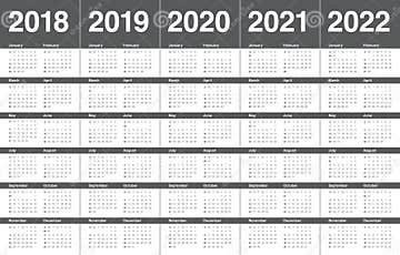Year 2018 2019 2020 2021 2022 Calendar Vector Stock Vector ...