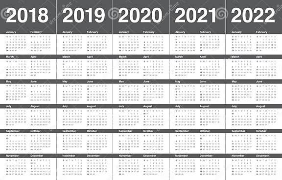 Year 2018 2019 2020 2021 2022 Calendar Vector Stock Vector ...
