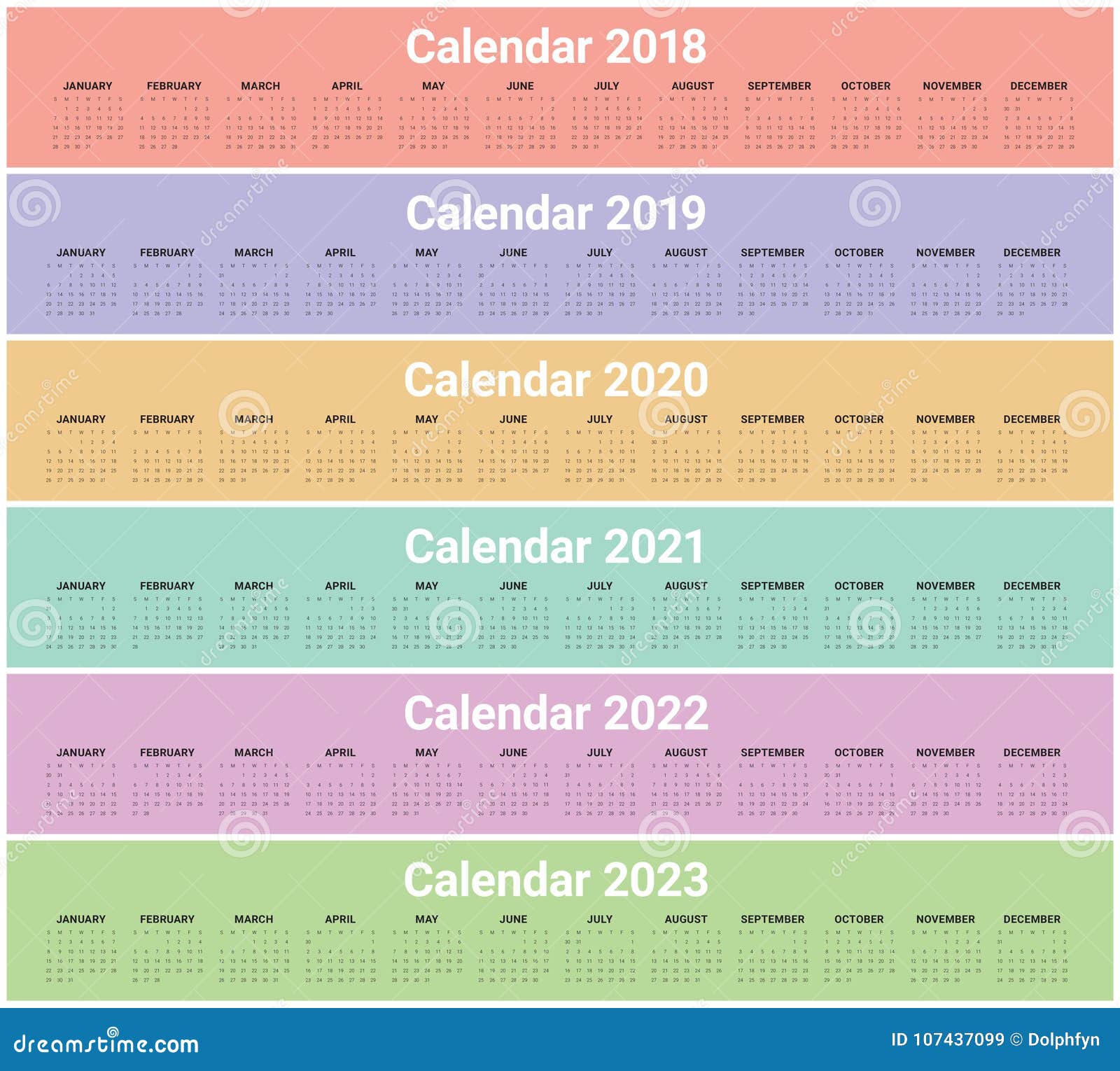 Year 2018 2019 2020 2021 2022 2023 Calendar Vector Stock Vector ...