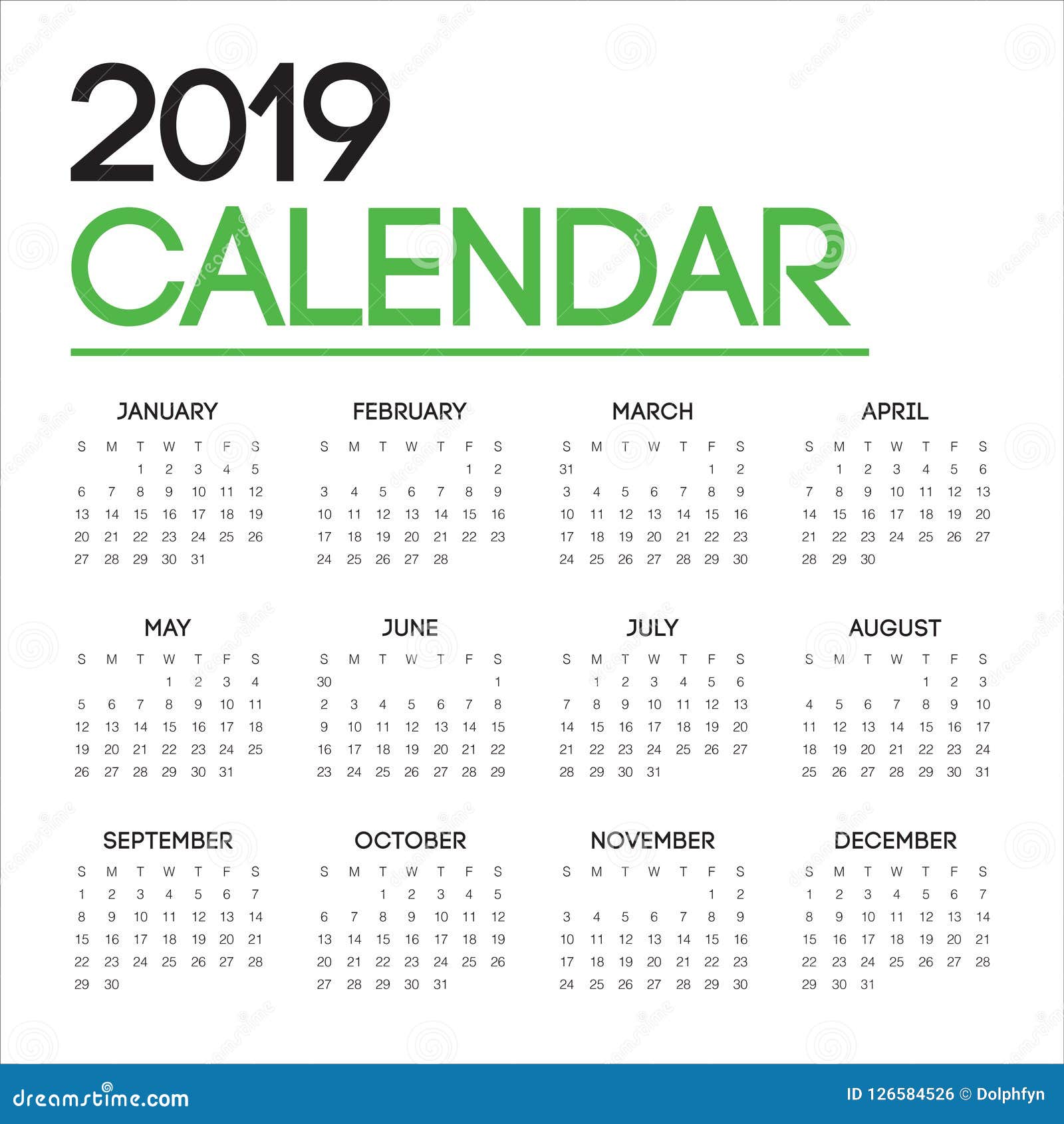 Year 2019 Calendar Vector Design Template Stock Vector - Illustration ...