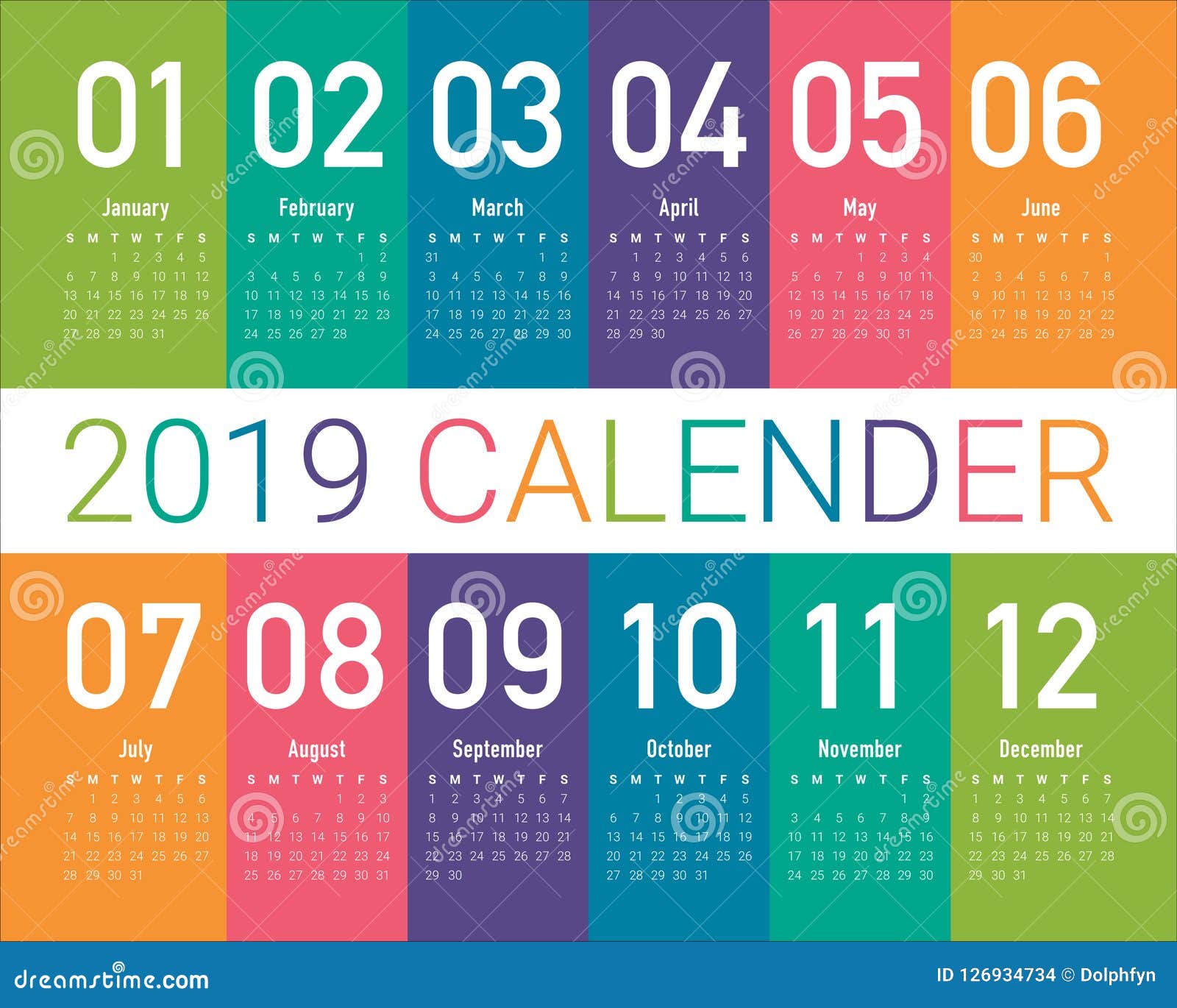 Year 2019 Calendar Vector Design Template Stock Vector - Illustration ...