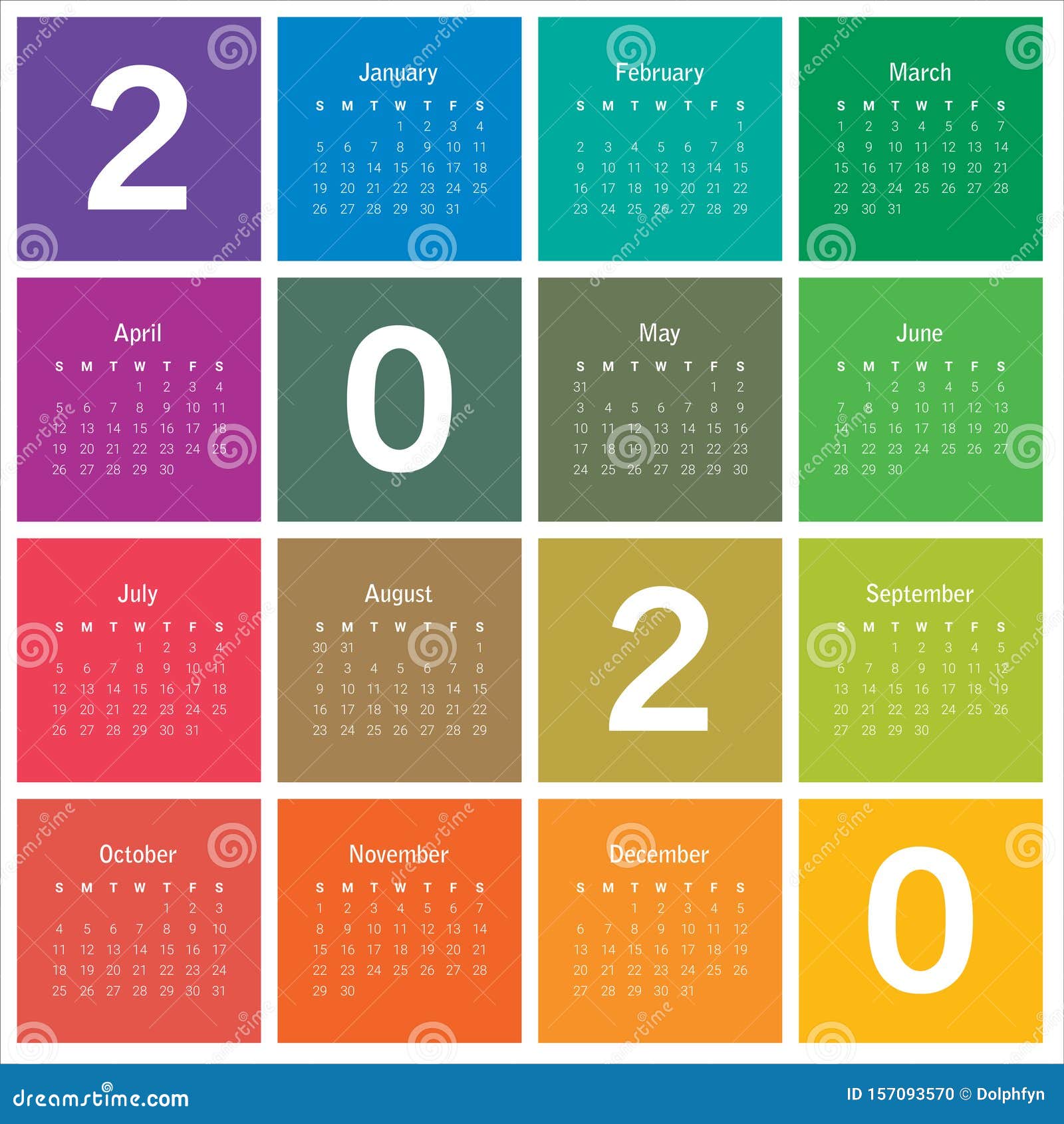 Year 2020 Calendar Vector Design Template Stock Vector - Illustration ...