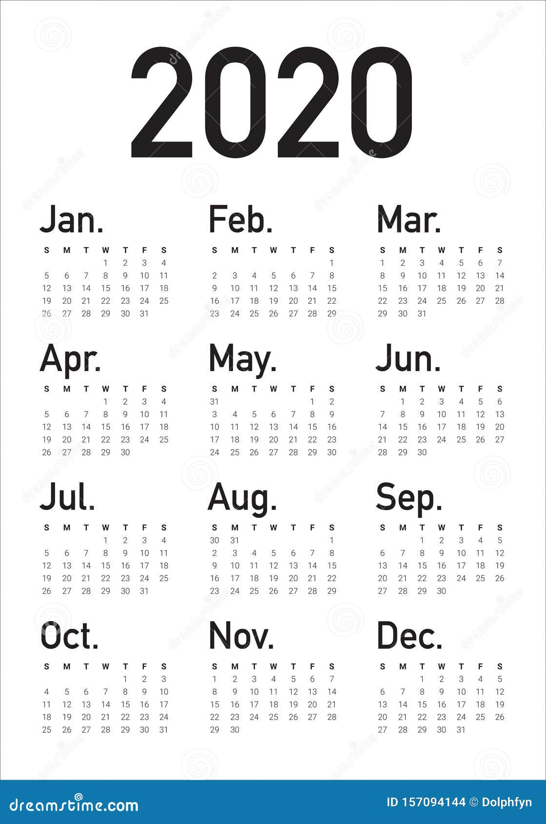 Year 2020 Calendar Vector Design Template Stock Vector - Illustration ...