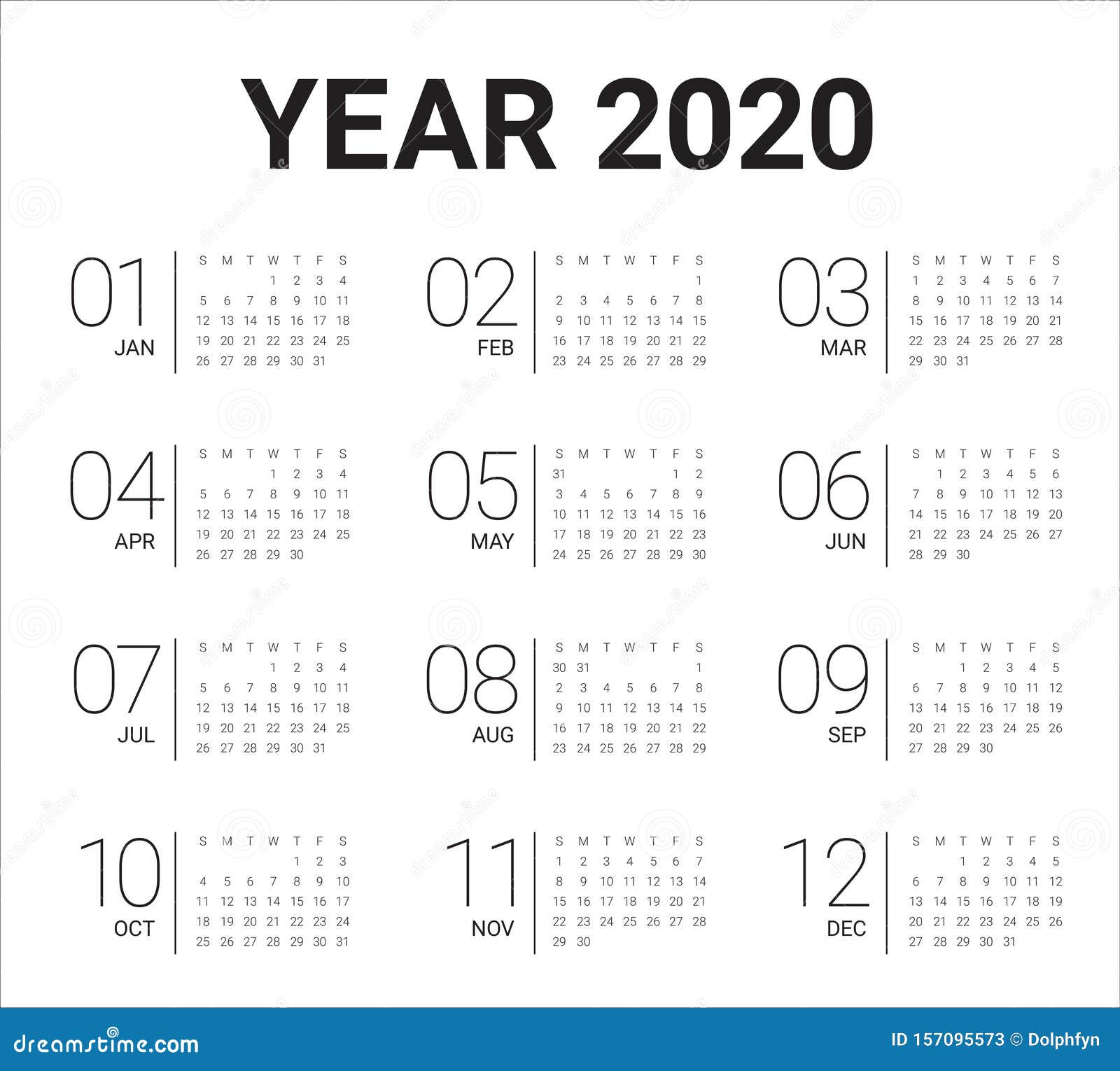 Year 2020 Calendar Vector Design Template Stock Vector - Illustration ...