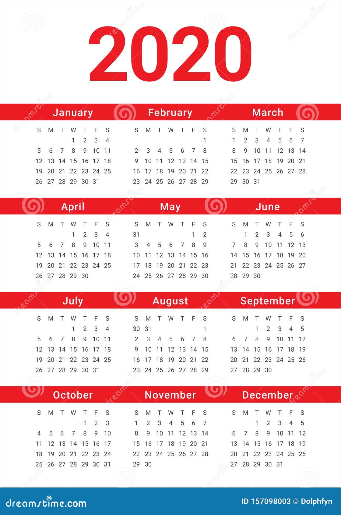 Year 2020 Calendar Vector Design Template Stock Vector - Illustration ...