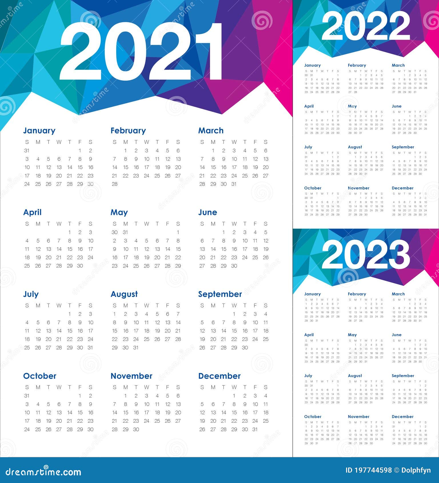 Year 2021 2022 2023 Calendar Vector Design Template Stock Vector ...