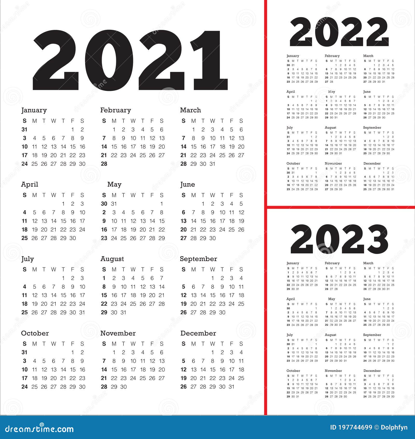 Year 2021 2022 2023 Calendar Vector Design Template Stock Vector ...
