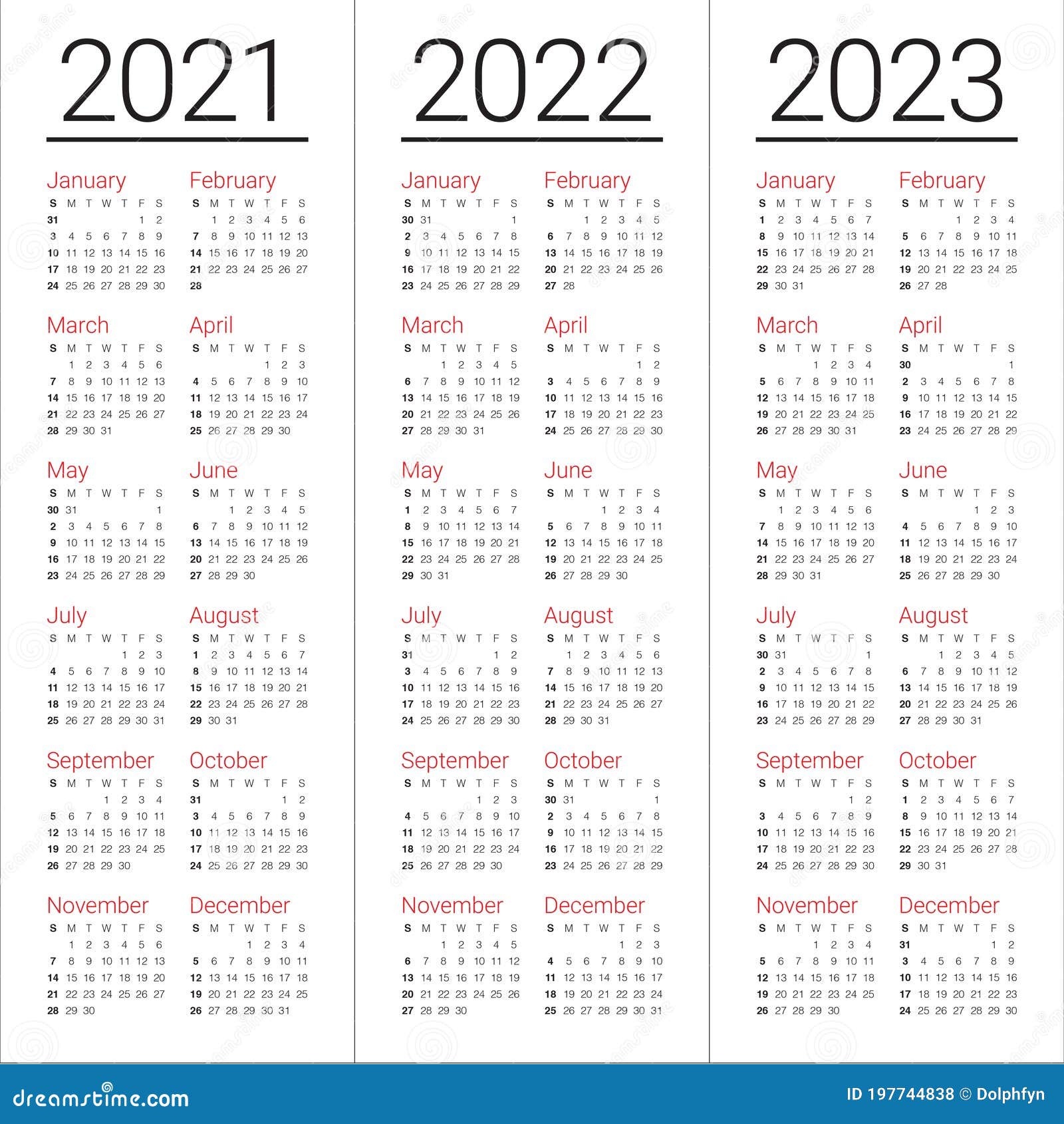 Year 2021 2022 2023 Calendar Vector Design Template Stock Vector ...