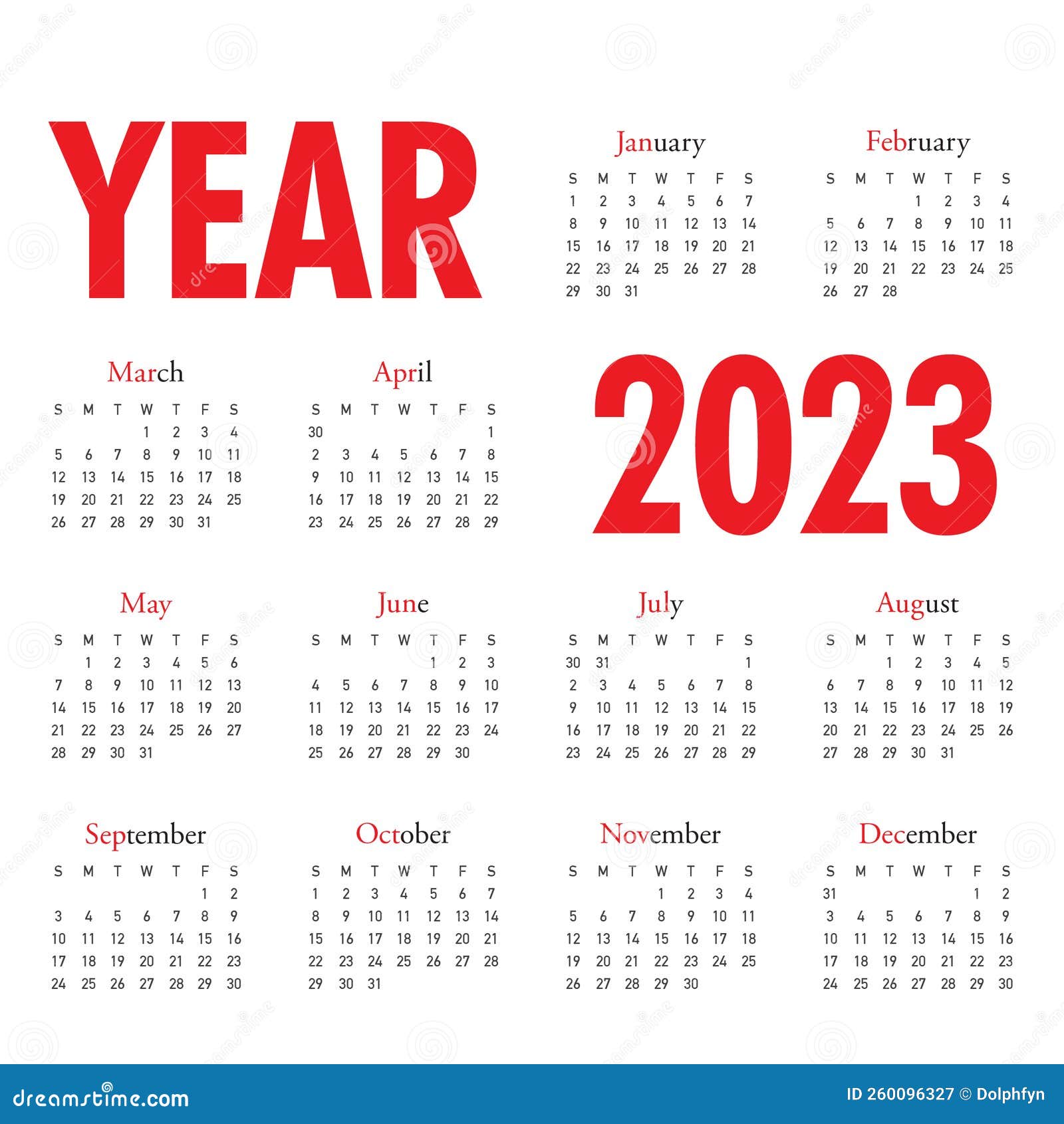 2023 Year Calendar stock vector. Illustration of year - 260096327