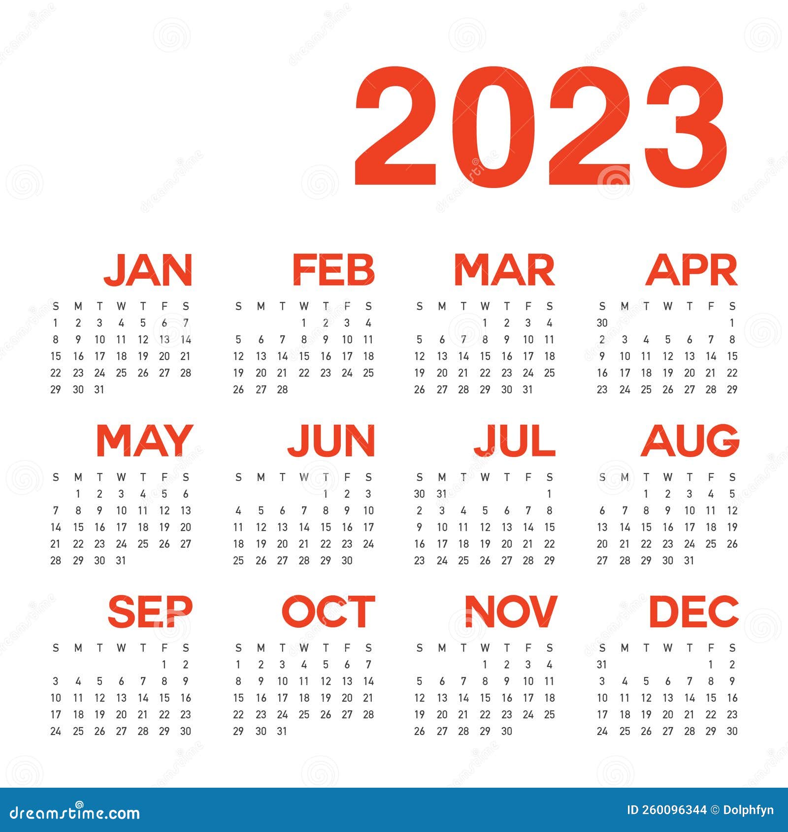 2023 Year Calendar stock vector. Illustration of clean - 260096344