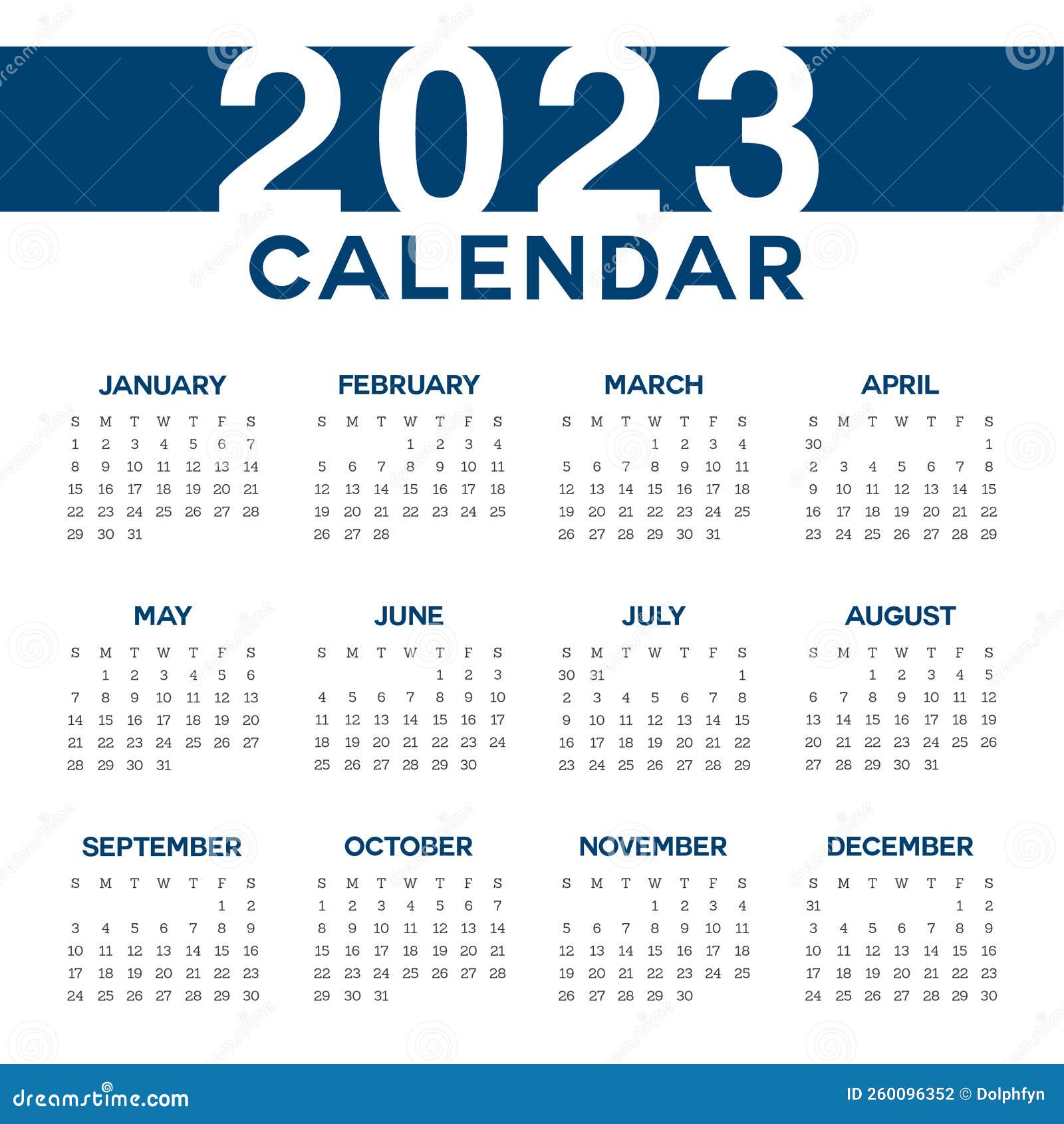 2023 Year Calendar stock vector. Illustration of clean - 260096352