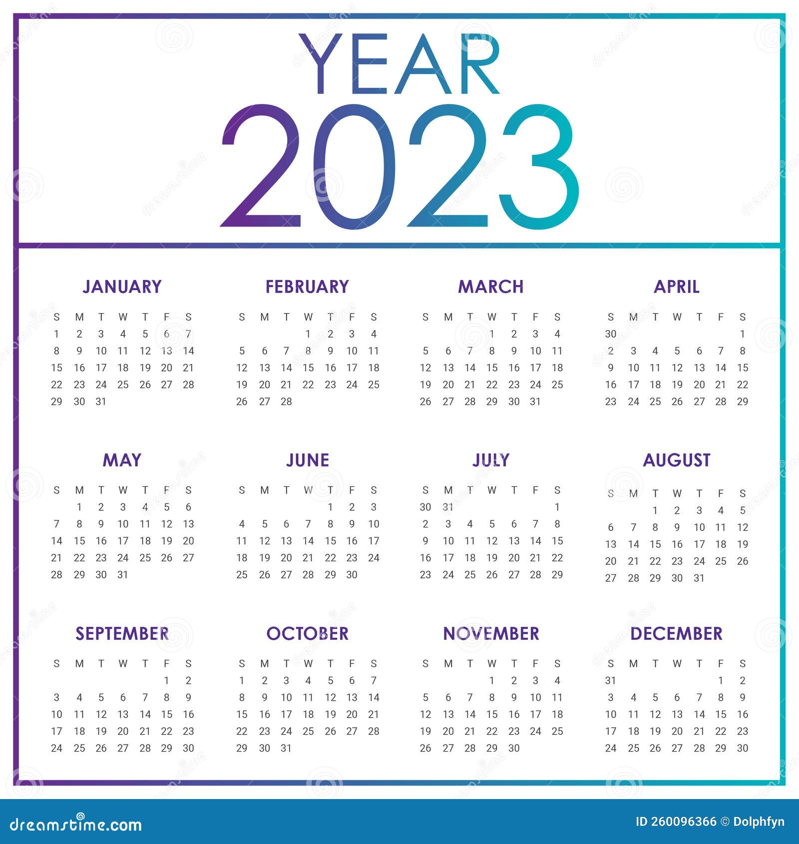 2023 Year Calendar stock vector. Illustration of design - 260096366