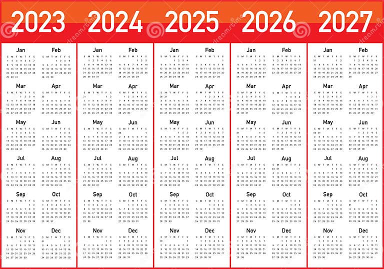 2023-2027 Year Calendar stock vector. Illustration of simple - 263215379