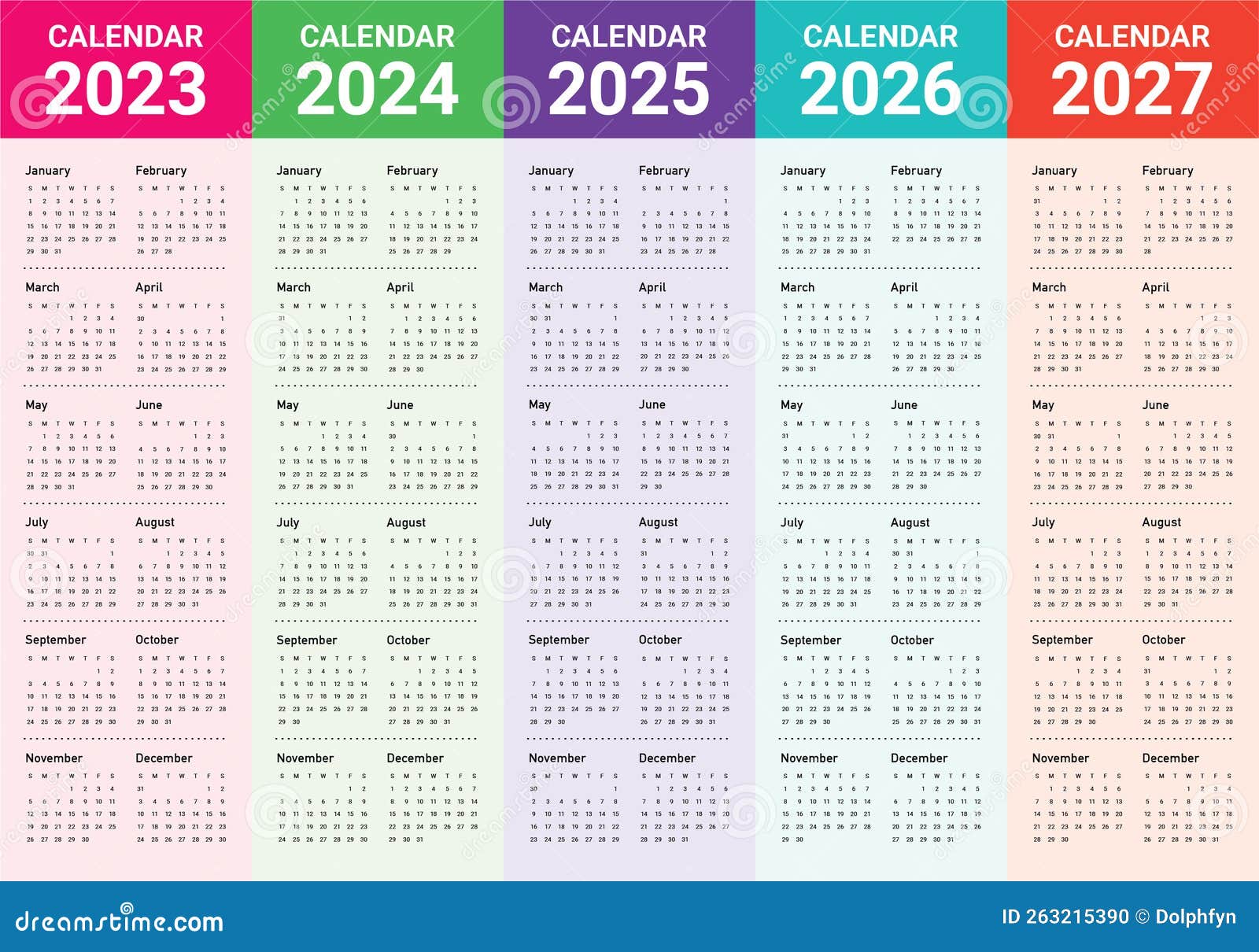 2023-2027 Year Calendar stock vector. Illustration of monthly - 263215390