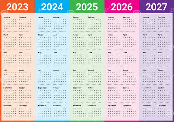 2023-2027 Year Calendar stock vector. Illustration of year - 263215398