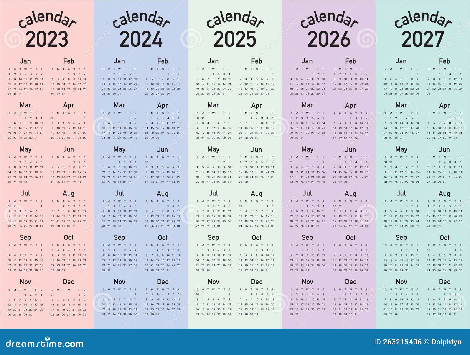 2023-2027 Year Calendar Cartoon Vector | CartoonDealer.com #263215371