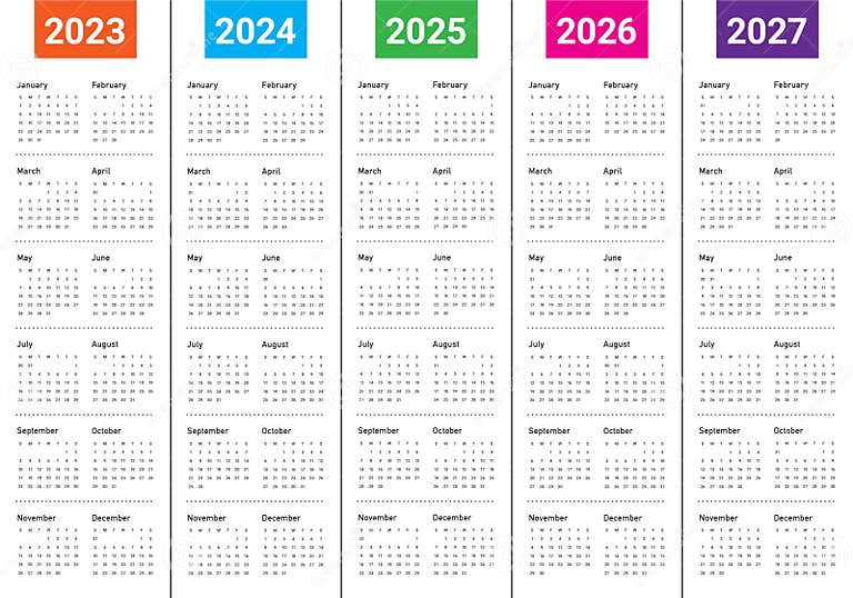 2023-2027 Year Calendar stock vector. Illustration of calendar - 263215415