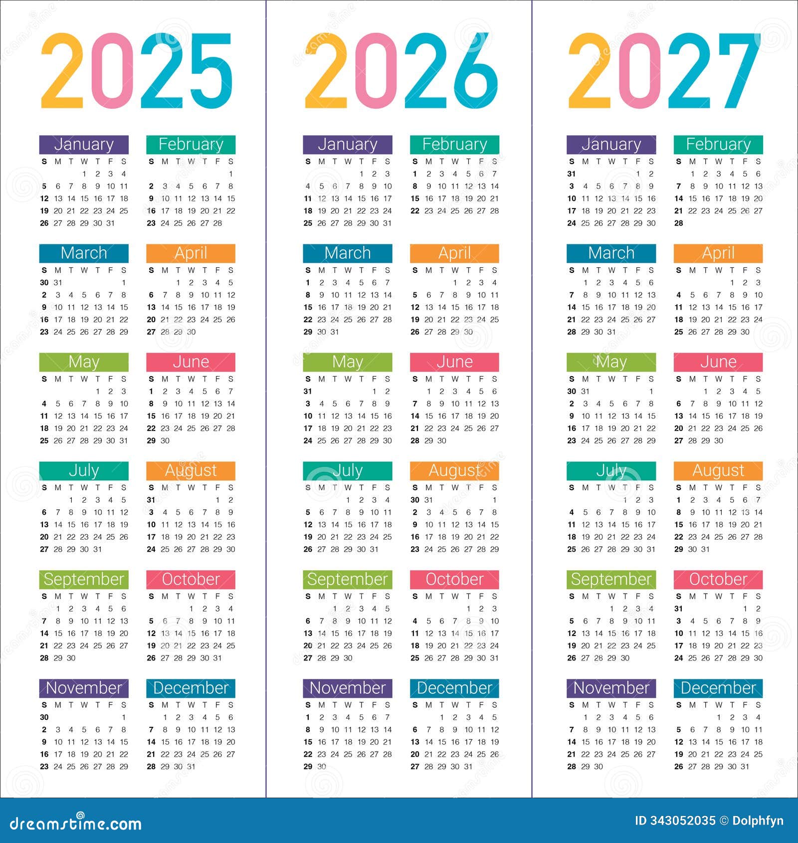 2025 2026 2027 Year Calendar Vector Design Template | CartoonDealer.com ...