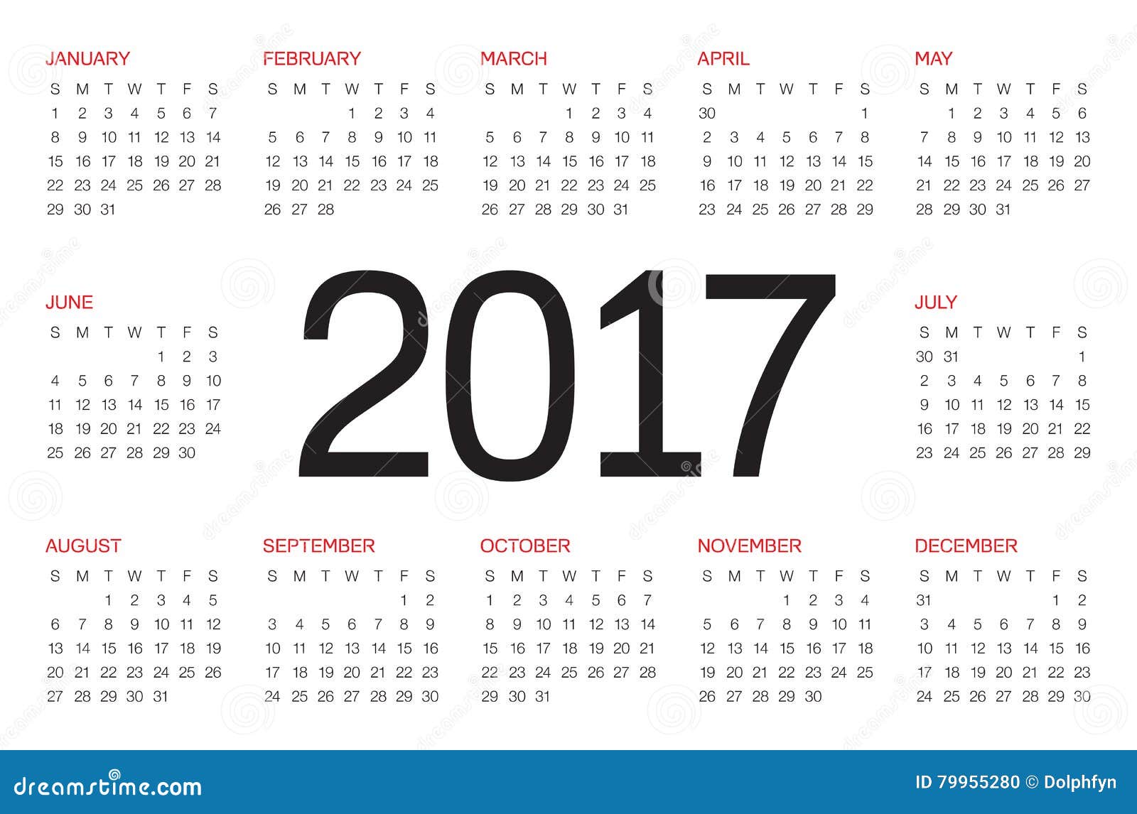 Year 2017 Calendar Vector Design Template Stock Vector - Illustration ...
