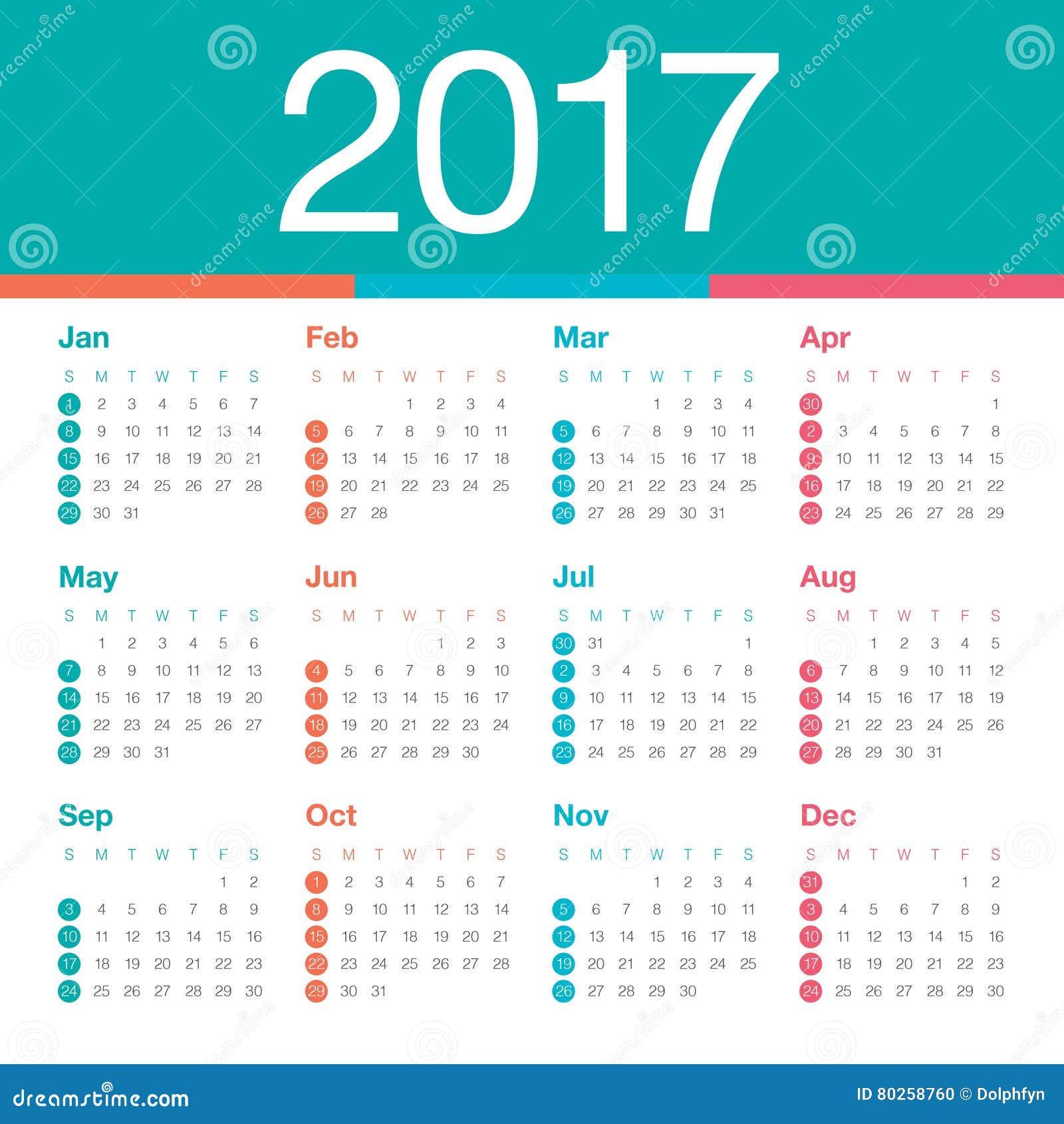 Year 2017 Calendar Vector Design Template Stock Vector - Illustration ...