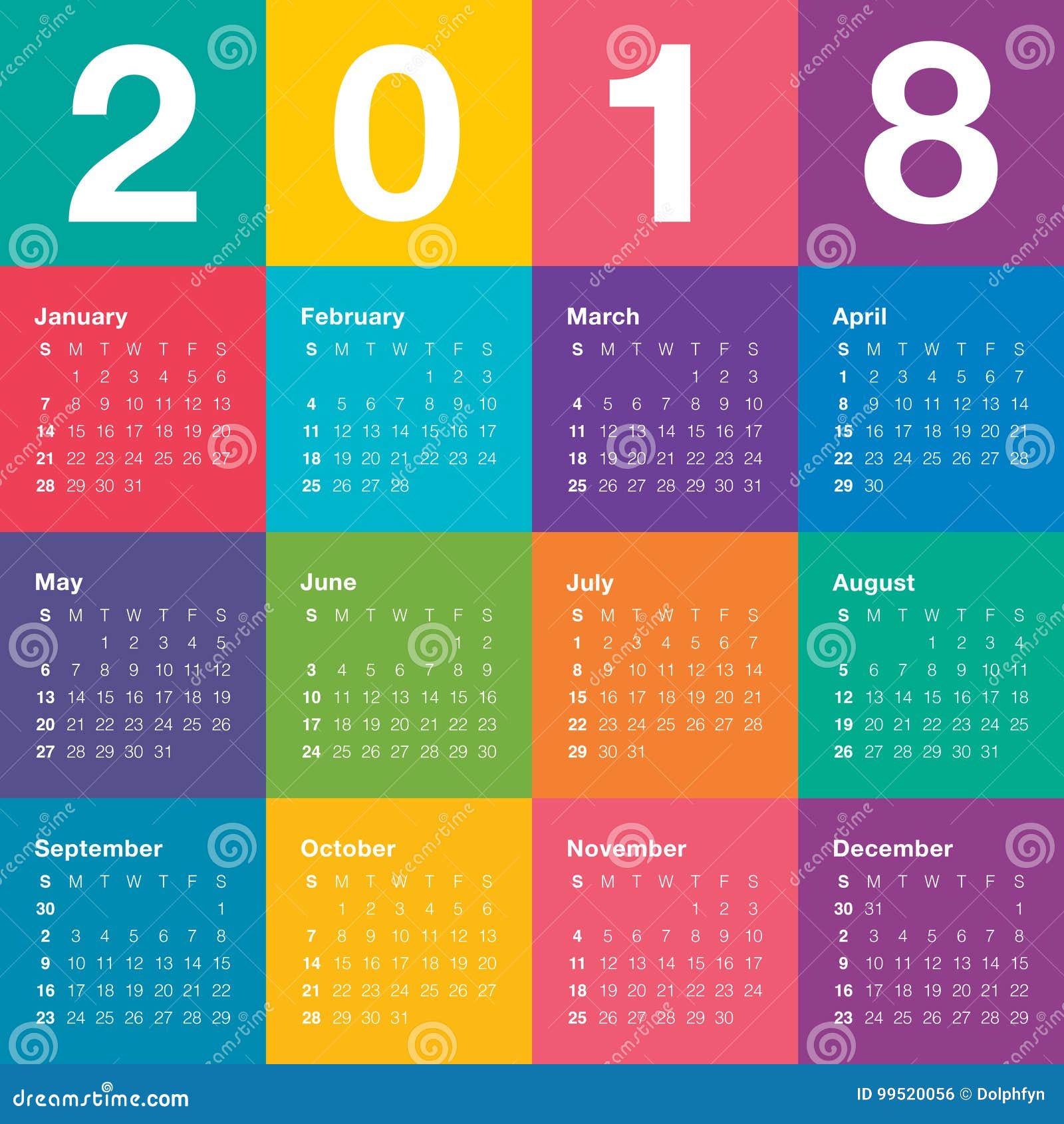 Year 2018 Calendar Vector Design Template Stock Vector - Illustration ...