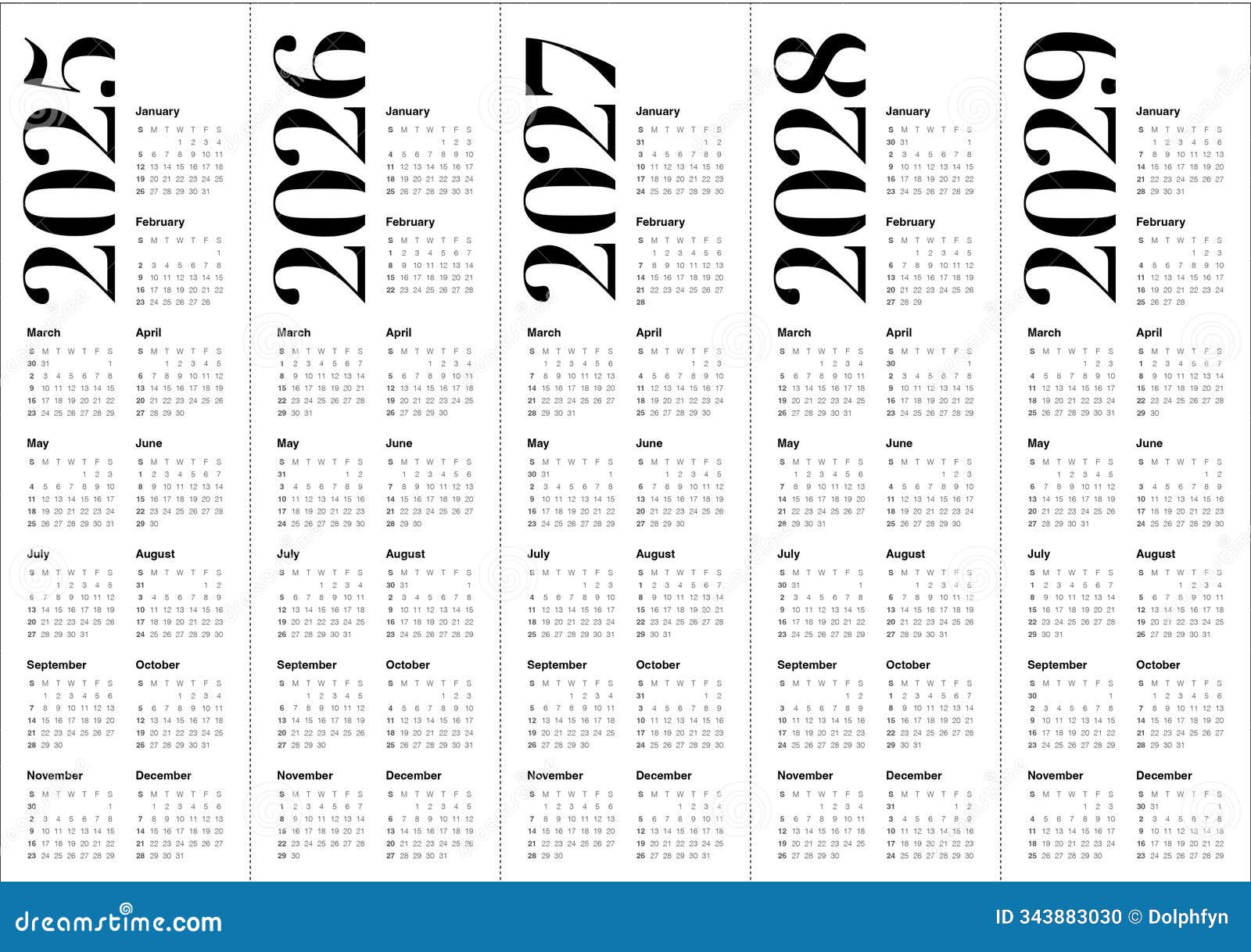 2025-2029 Year Calendar Cartoon Vector | CartoonDealer.com #343542965