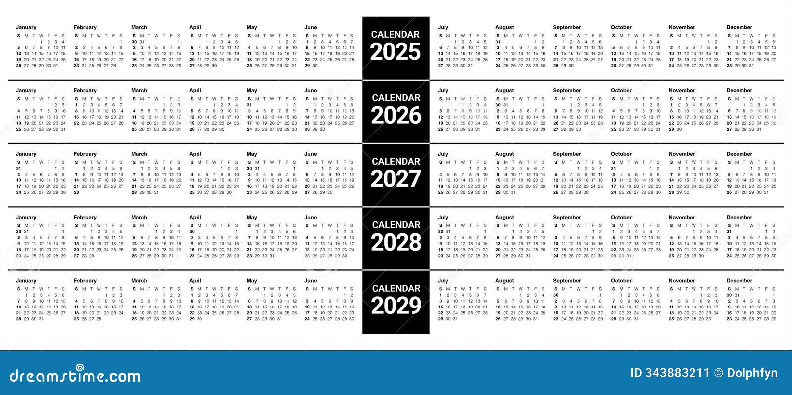 2025-2029 Year Calendar Cartoon Vector | CartoonDealer.com #343542957