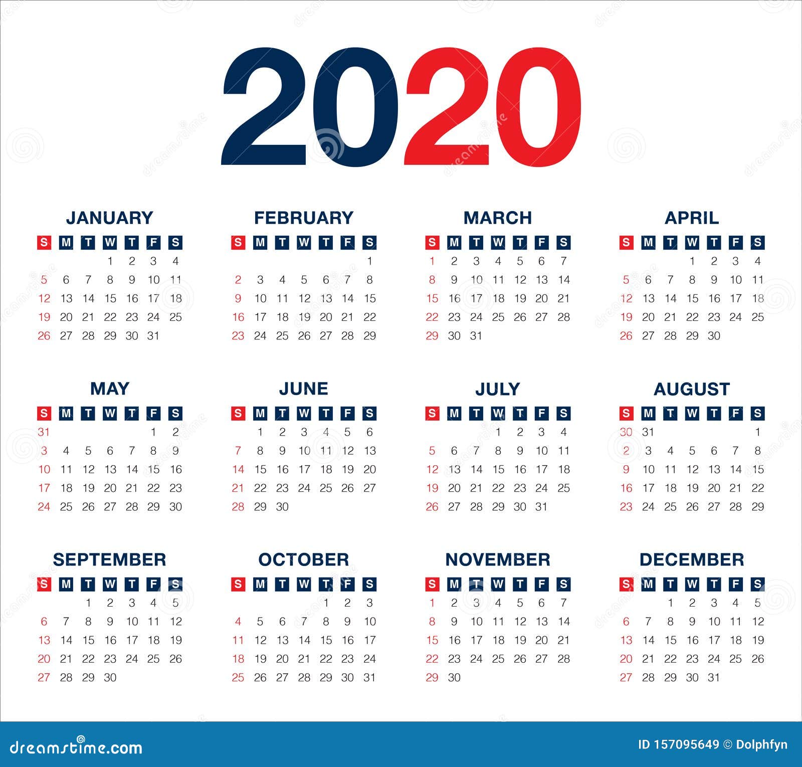 Year 2020 Calendar Vector Design Template Stock Vector - Illustration ...