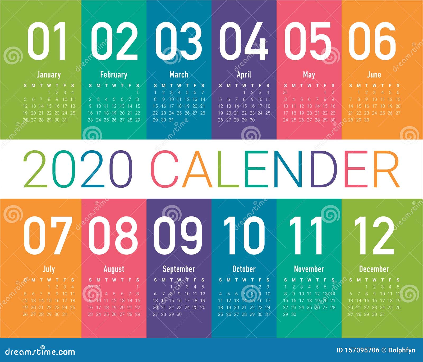 Year 2020 Calendar Vector Design Template Stock Vector - Illustration ...