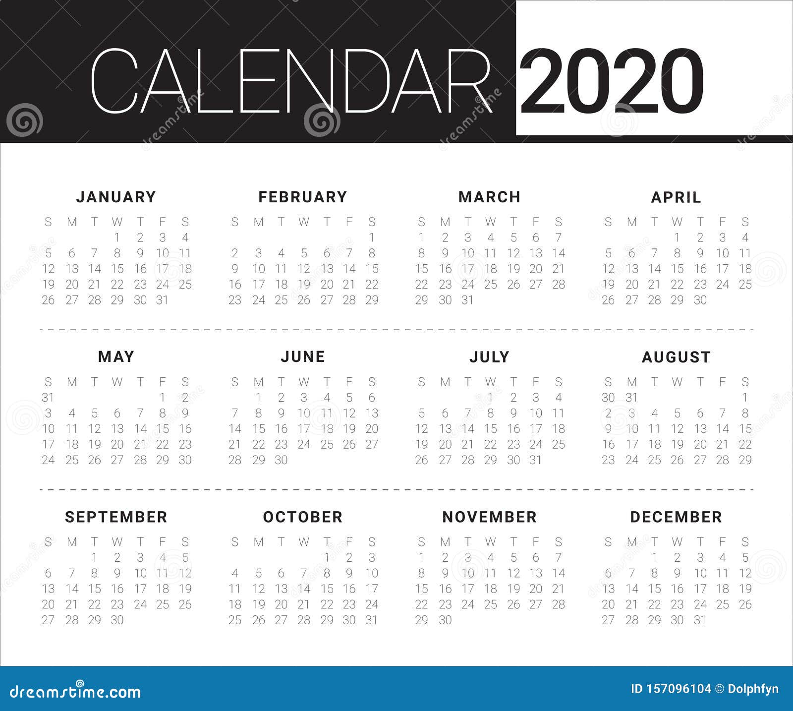 Year 2020 Calendar Vector Design Template Stock Vector - Illustration ...