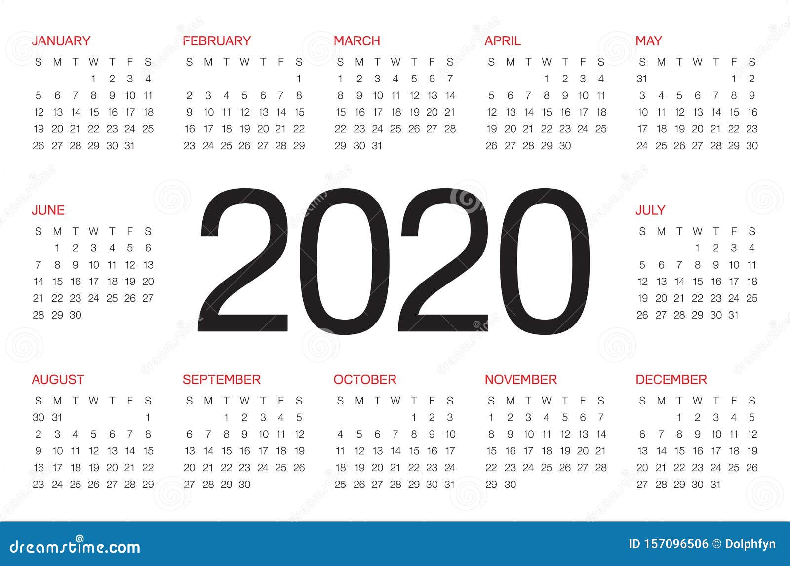 Year 2020 Calendar Vector Design Template Stock Vector - Illustration ...