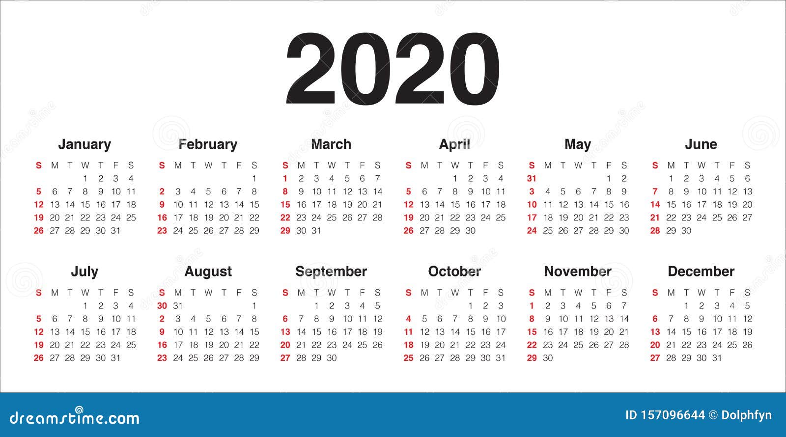Year 2020 Calendar Vector Design Template Stock Vector - Illustration ...