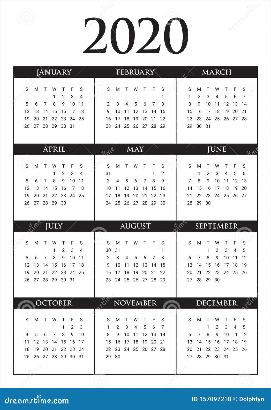 Year 2020 Calendar Vector Design Template Stock Vector - Illustration ...