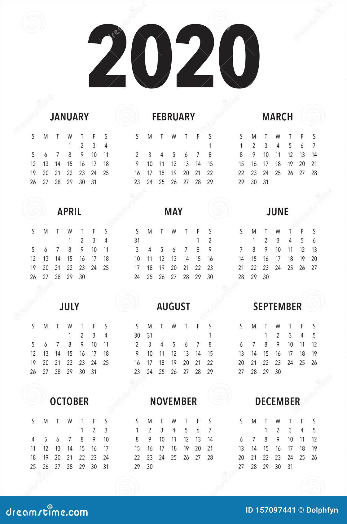 Year 2020 Calendar Vector Design Template Stock Vector - Illustration ...
