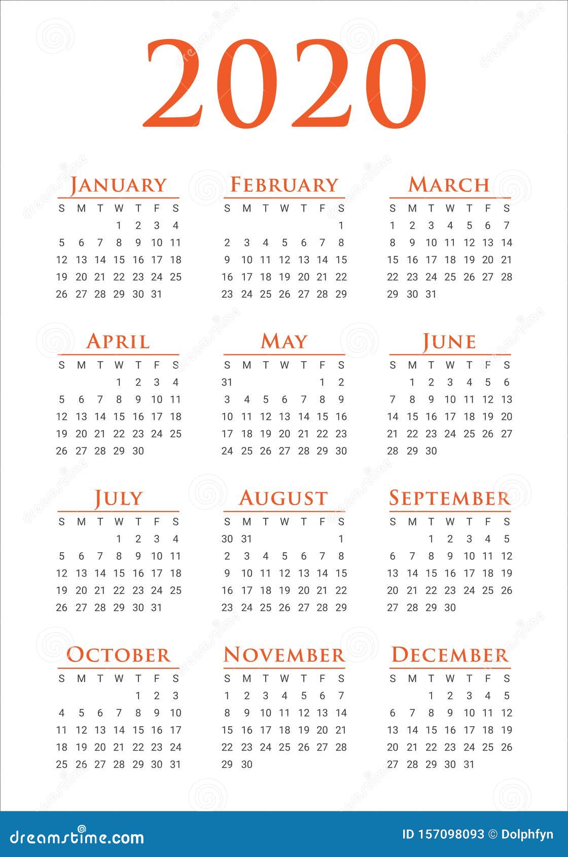 Year 2020 Calendar Vector Design Template Stock Vector - Illustration ...
