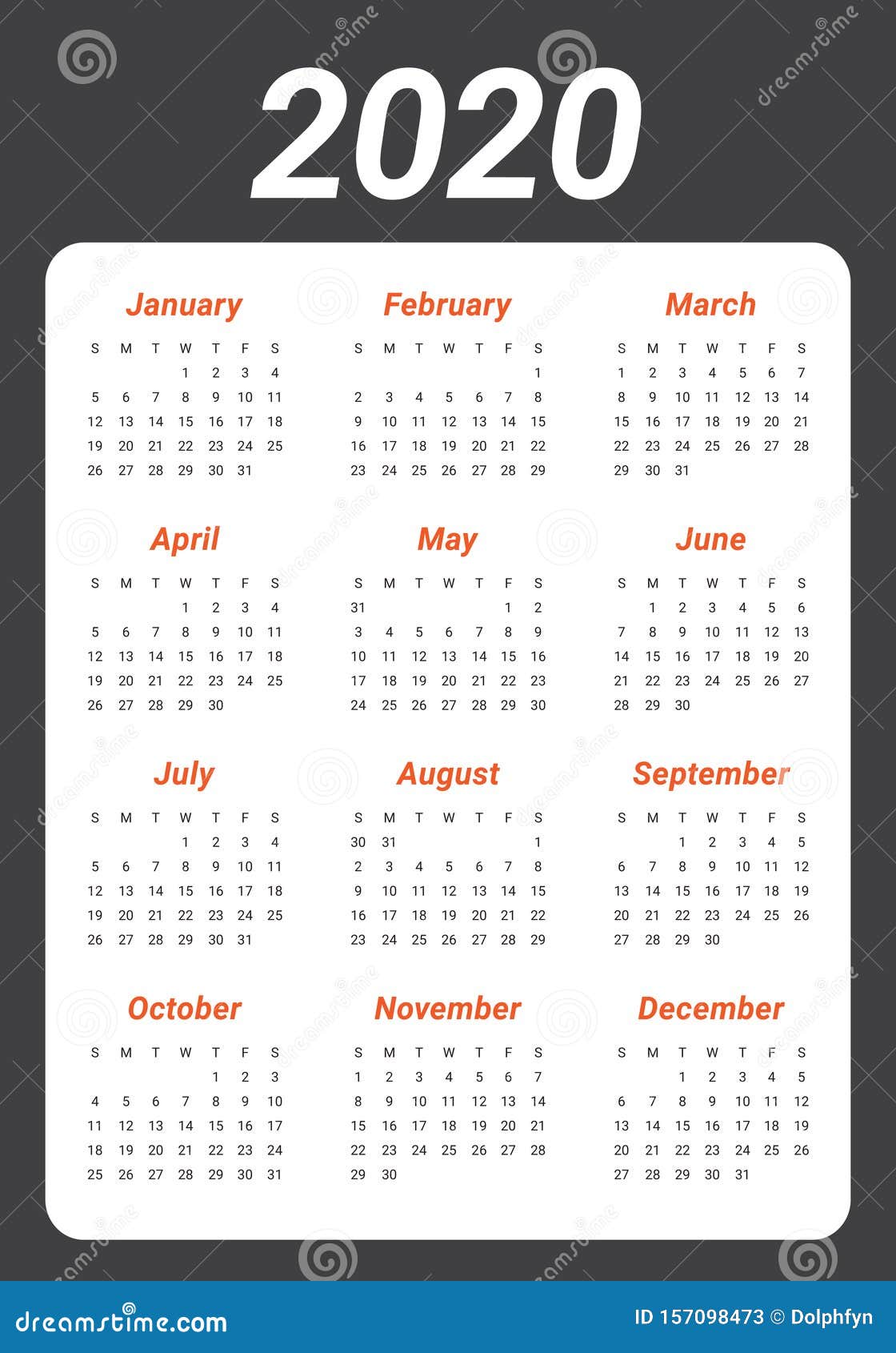 Year 2020 Calendar Vector Design Template Stock Vector - Illustration ...