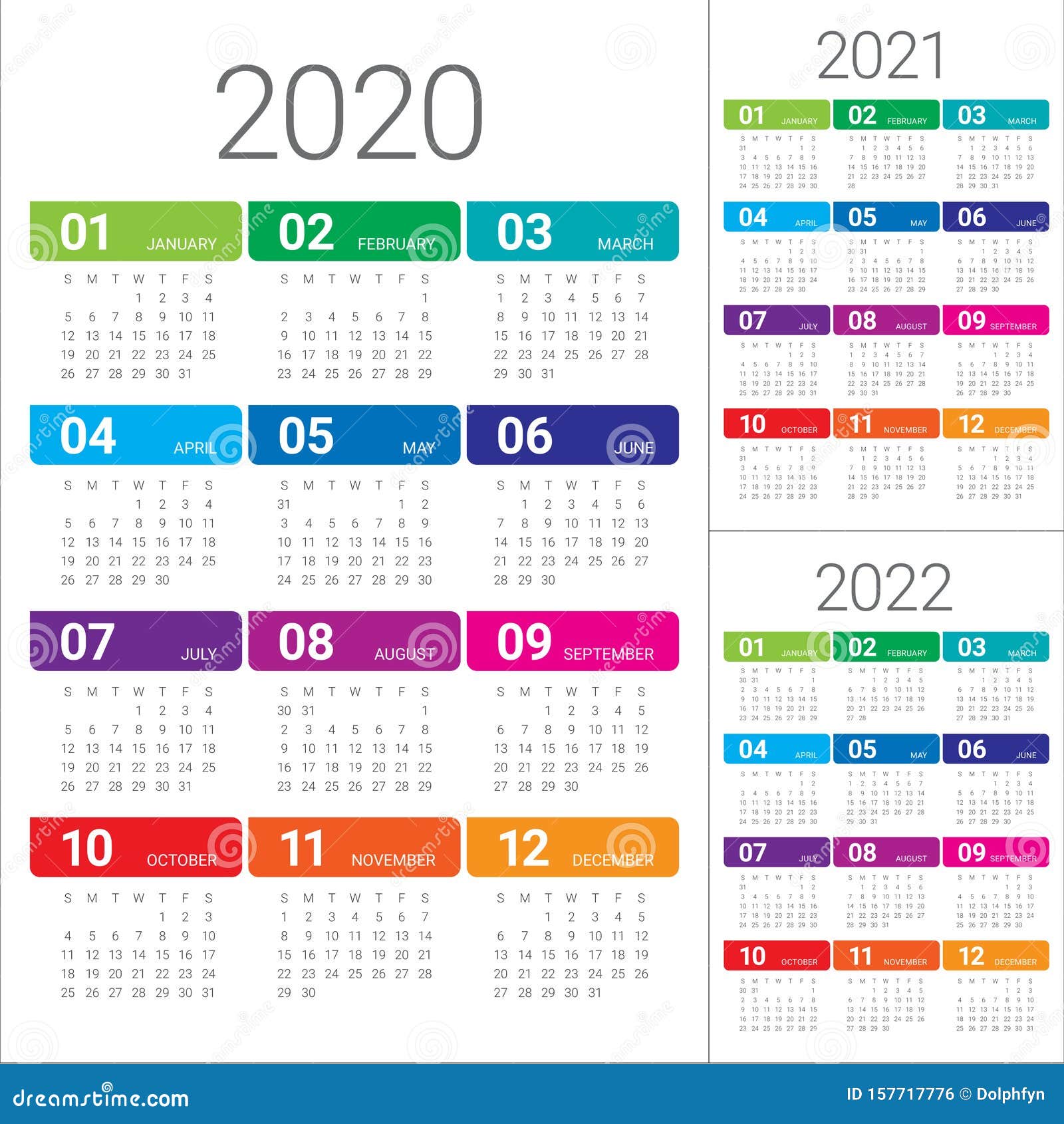Year 2020 2021 2022 Calendar Vector Design Template Stock Vector ...