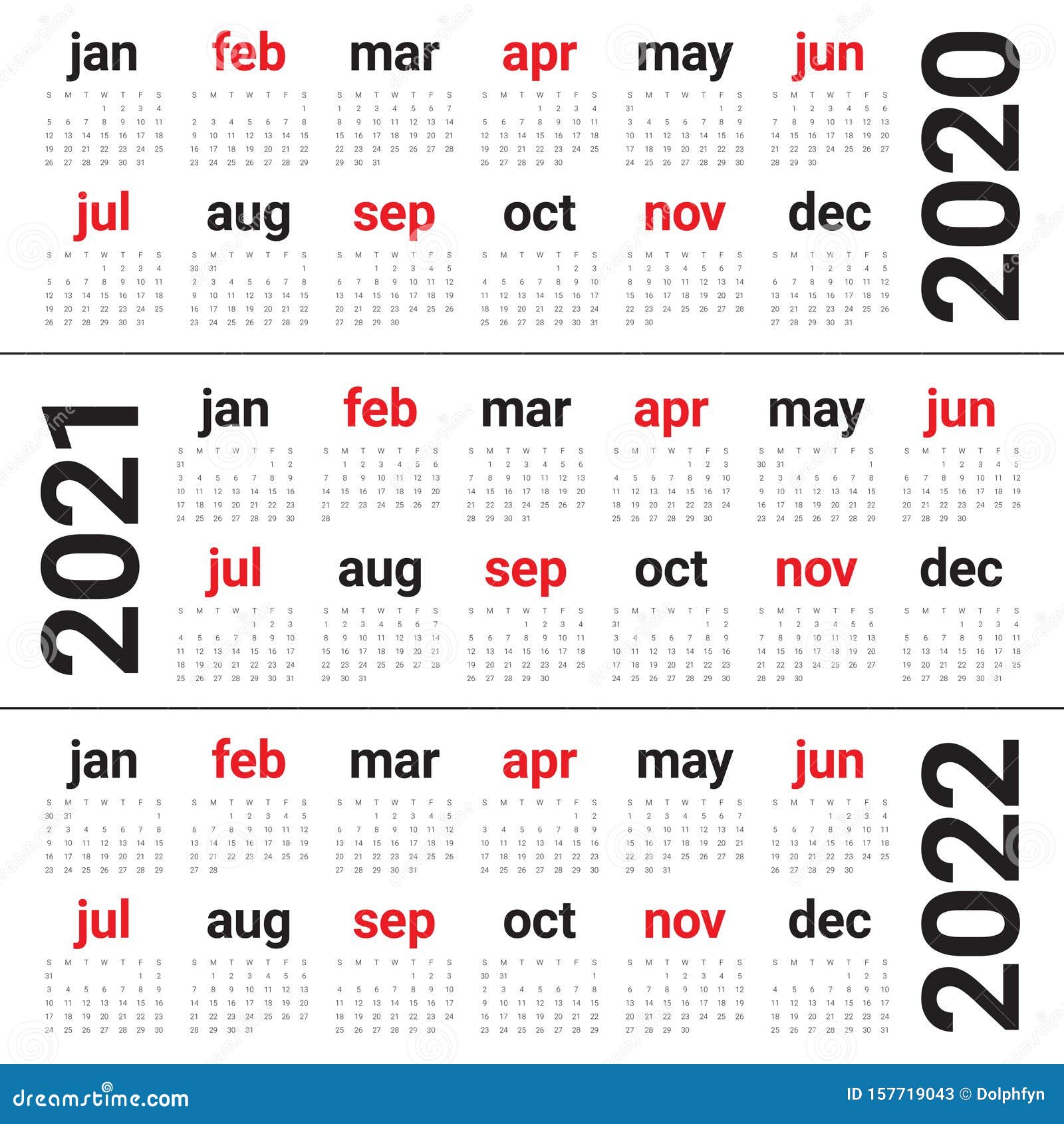 Year 2020 2021 2022 Calendar Vector Design Template Stock Vector ...