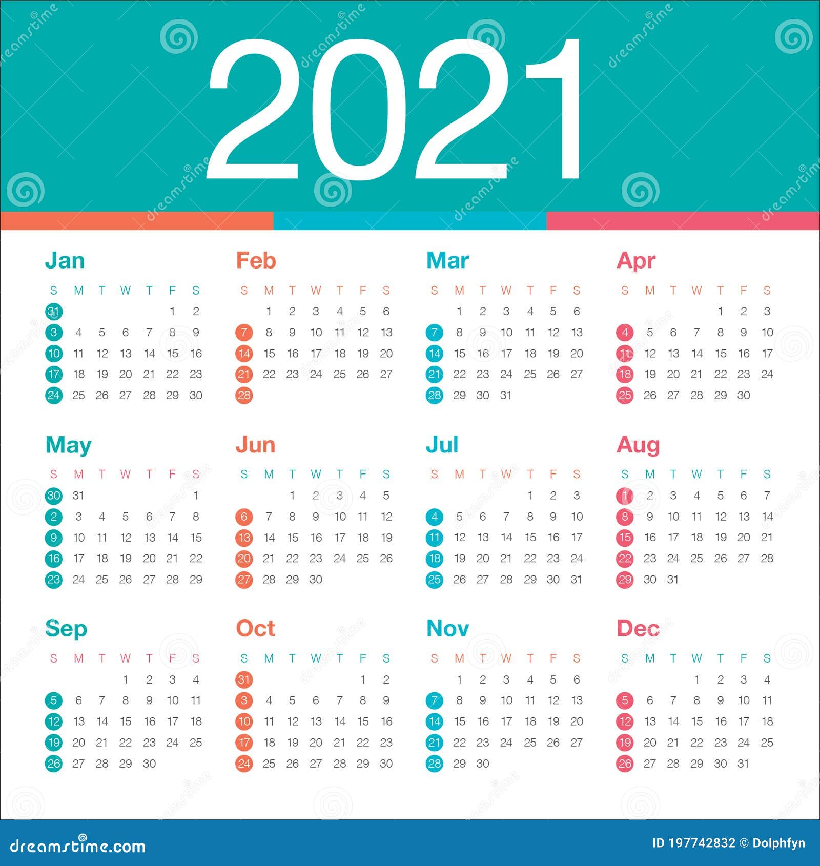 Year 2021 Calendar Vector Design Template Stock Vector - Illustration ...