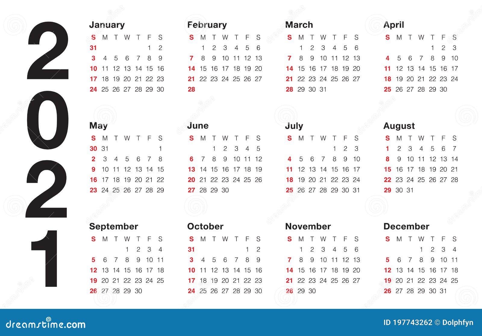 Year 2021 Calendar Vector Design Template Stock Vector - Illustration ...