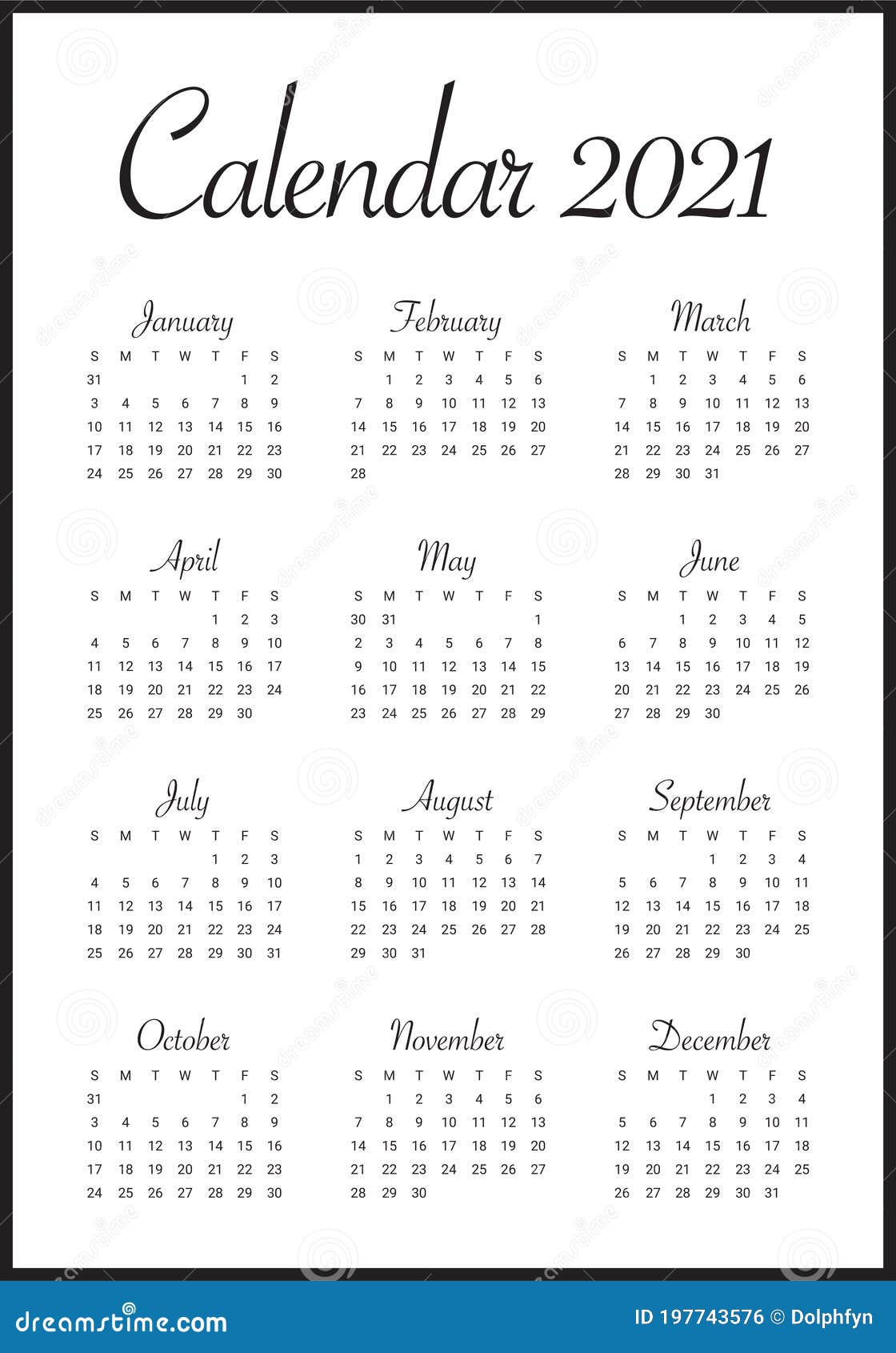 Year 2021 Calendar Vector Design Template Stock Vector - Illustration ...