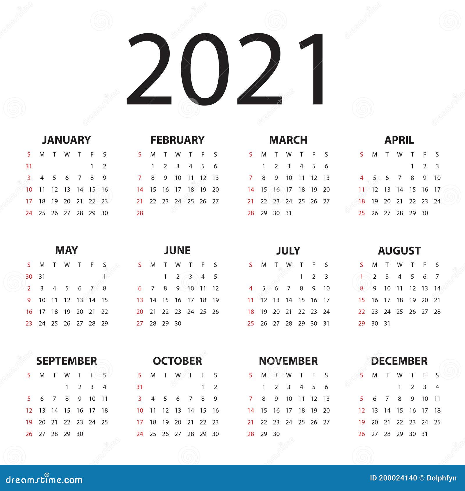 Year 2021 Calendar Vector Design Template Stock Vector - Illustration ...
