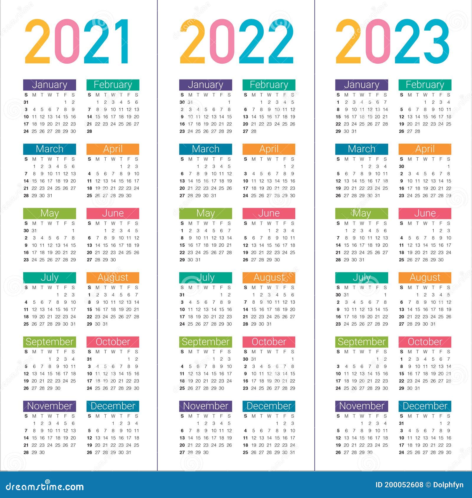 Year 2021 2022 2023 Calendar Vector Design Template Stock Vector ...